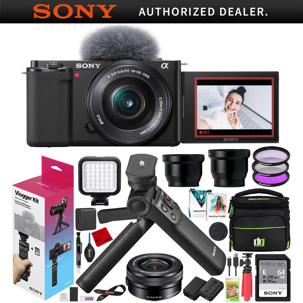 Sony ZV E10 Mirrorless Vlog Camera + 16 50mm Lens + ACCVC1 Vlogger Kit Black Bundle ILCZVE10L/B ...