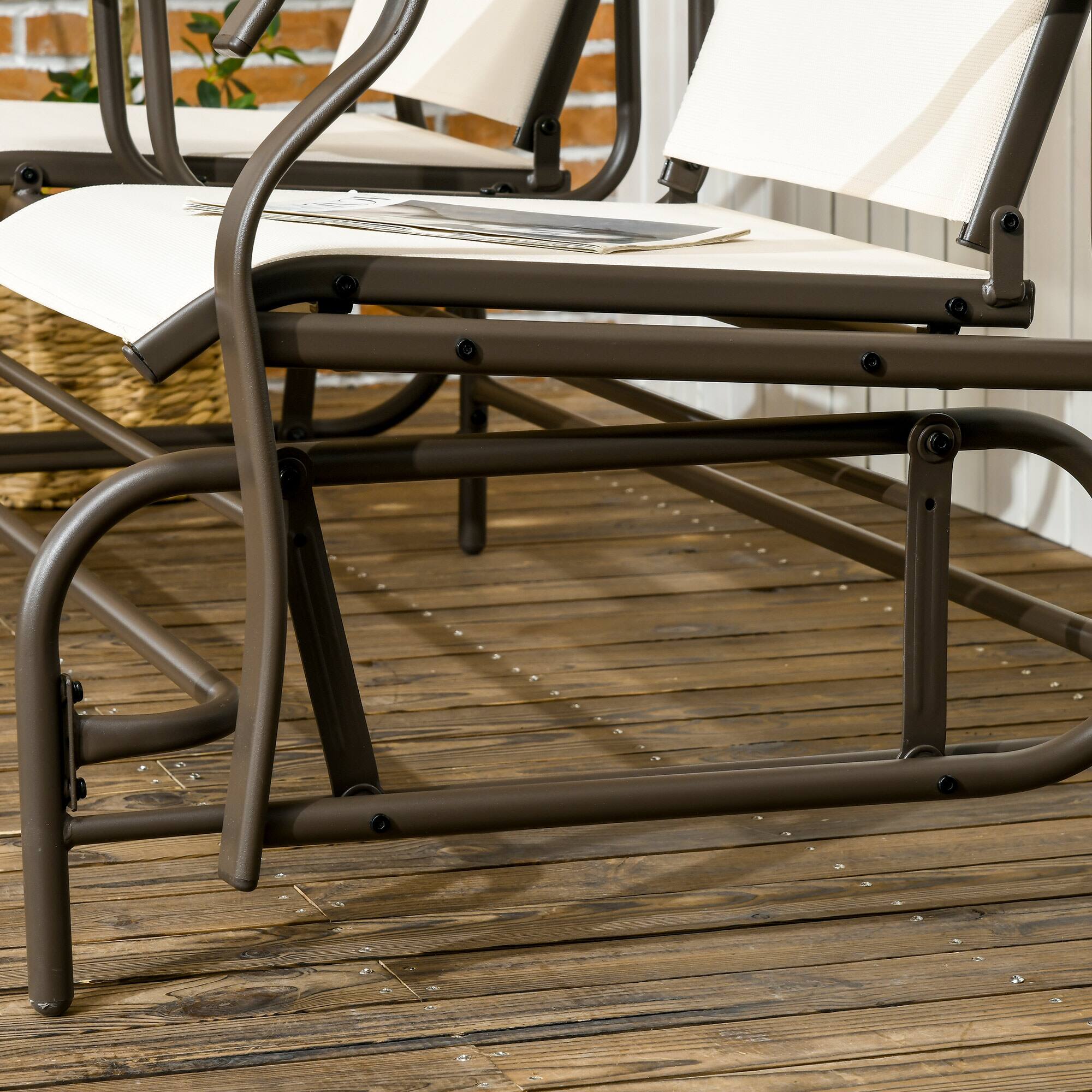 Outsunny Outdoor Glider Bench with Center Table, Metal Frame Patio Loveseat with Breathable Mesh ...