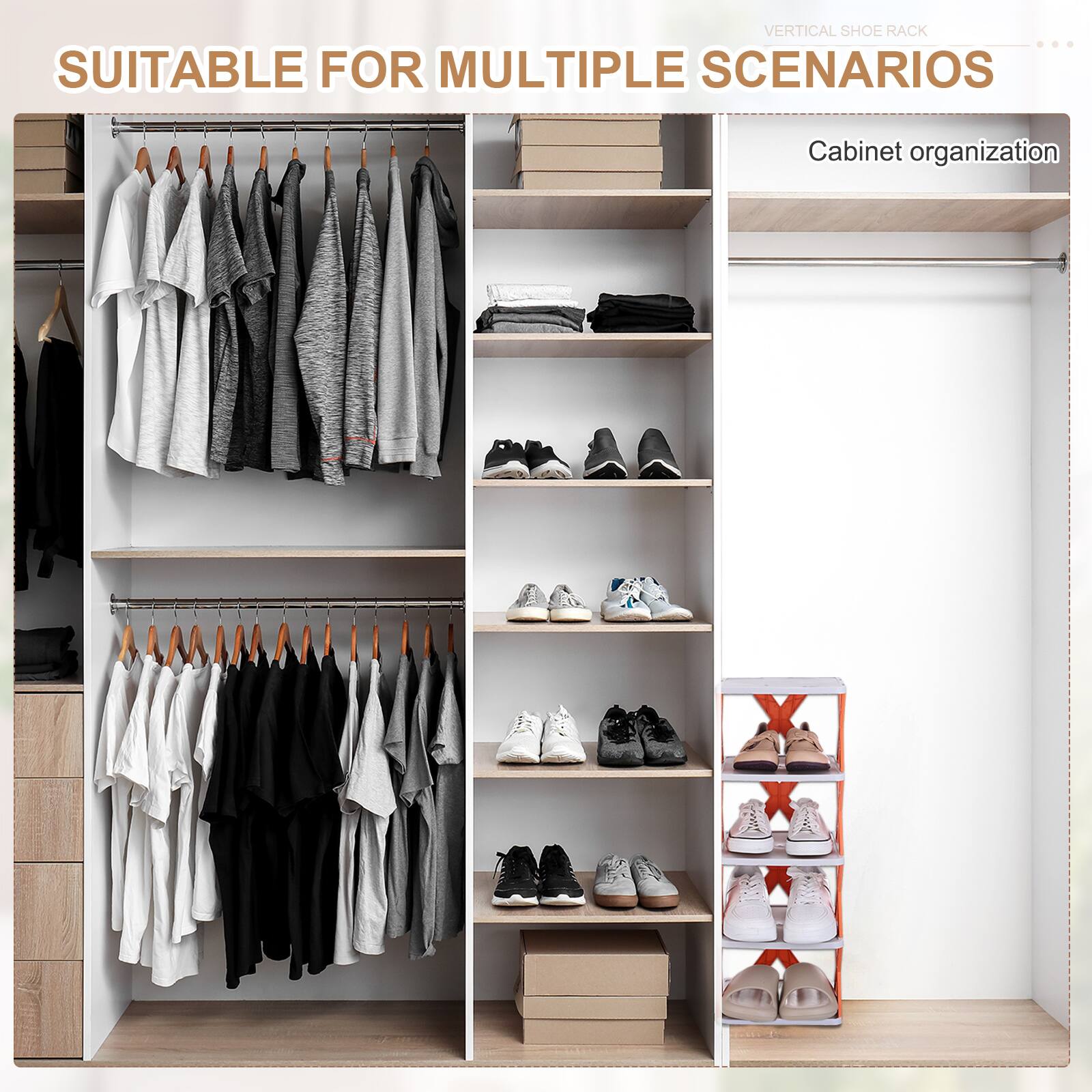 Unique Bargains 4 Tier Plastic Shoe Rack, Vertical Stackable Folding ...