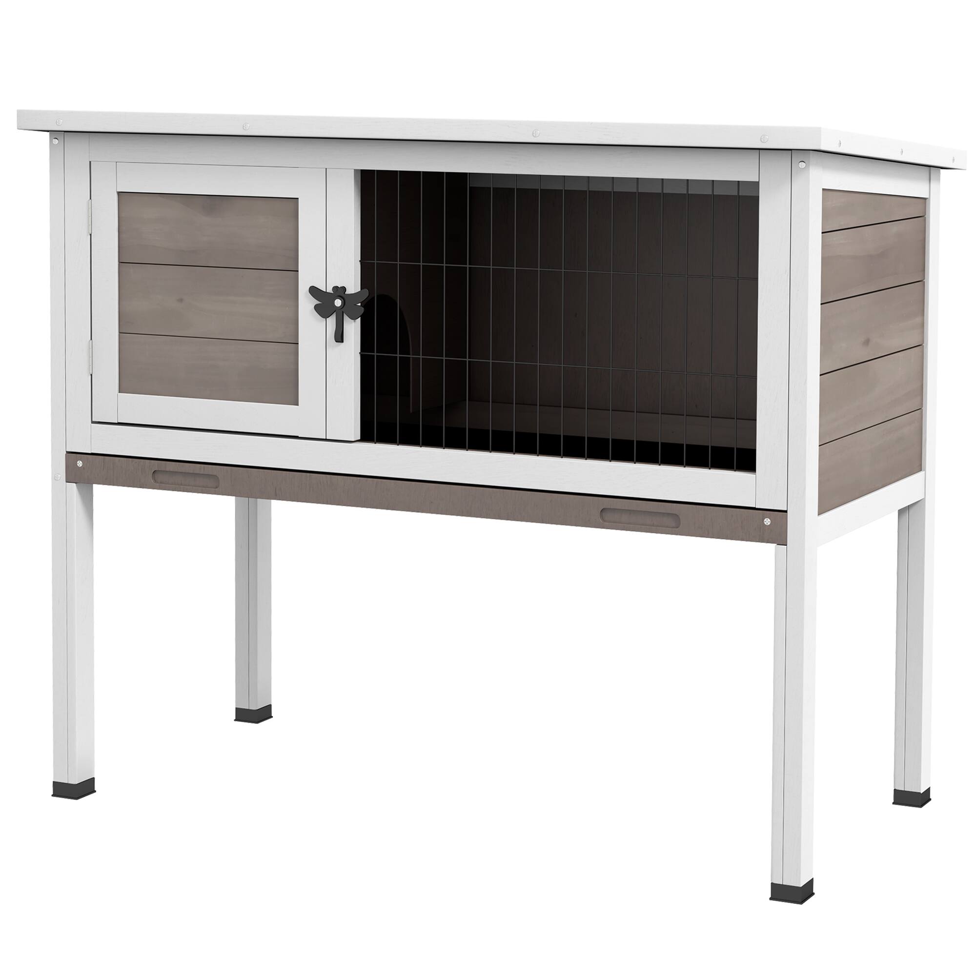 TinyHomie PawHut Brown Wooden Elevated Rabbit Hutch Indoor Outdoor ...