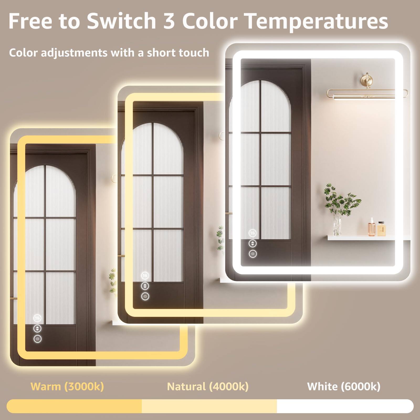 Earthley Blooms 28" X 36" Led Bathroom Mirror With Lights Anti fog Tri ...