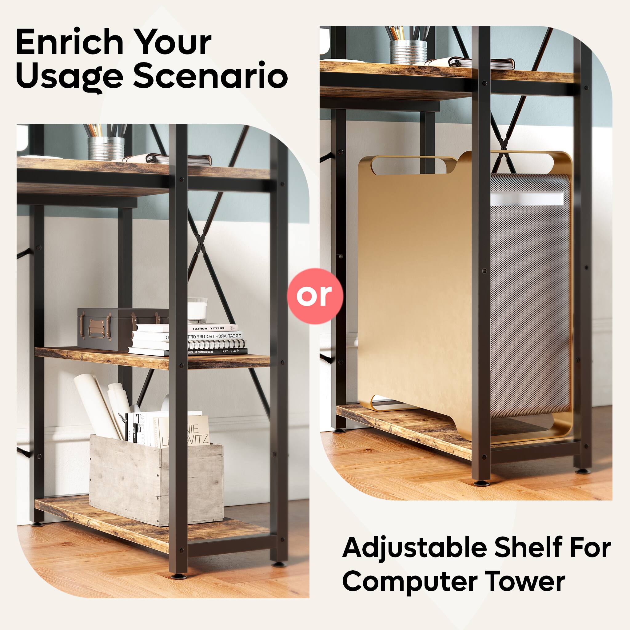 Bestier 47" Small Computer Desk with Shelves for Home Office Brown ...