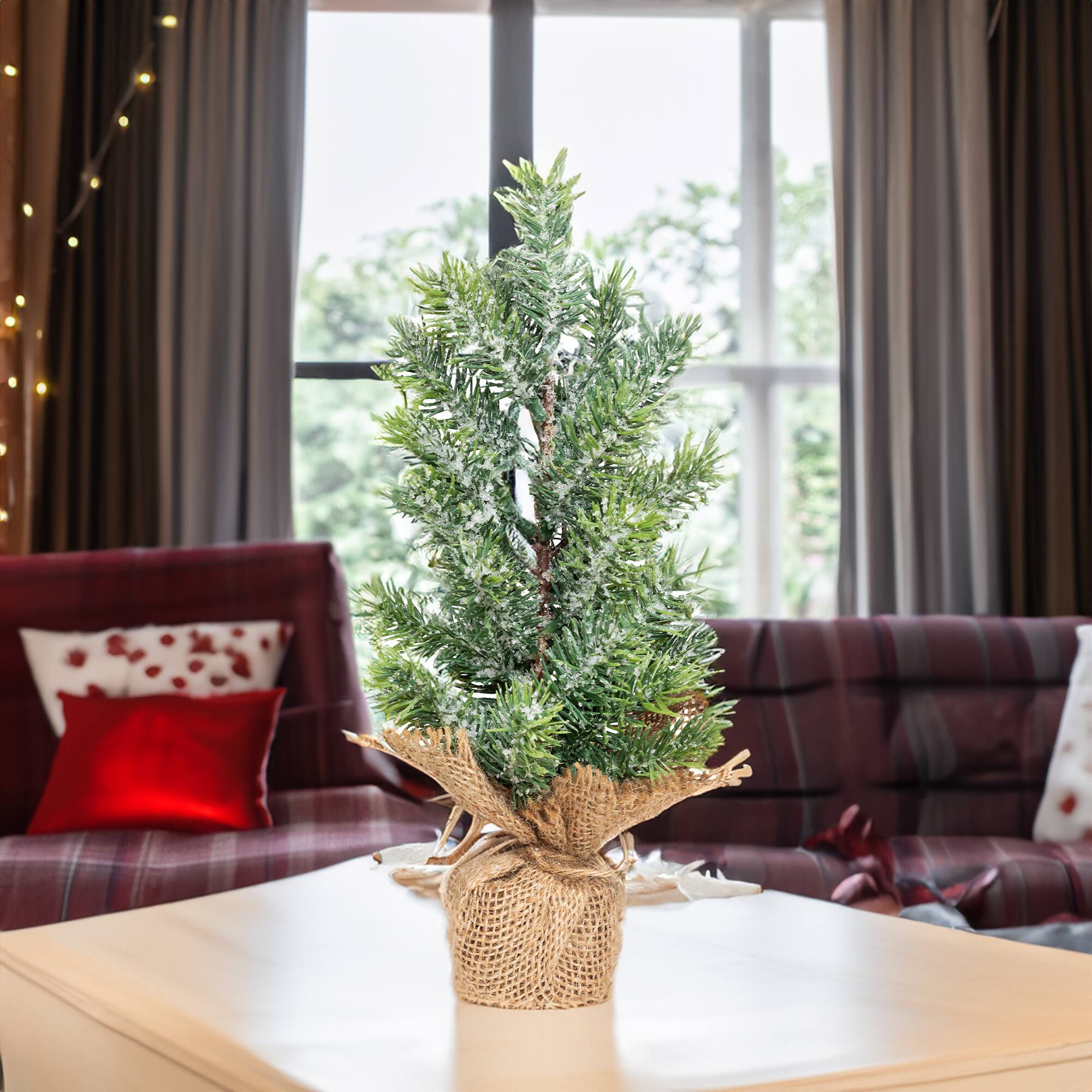 Northlight Frosted Icy Pine Tree in Burlap Base Christmas Tree 11.75 ...