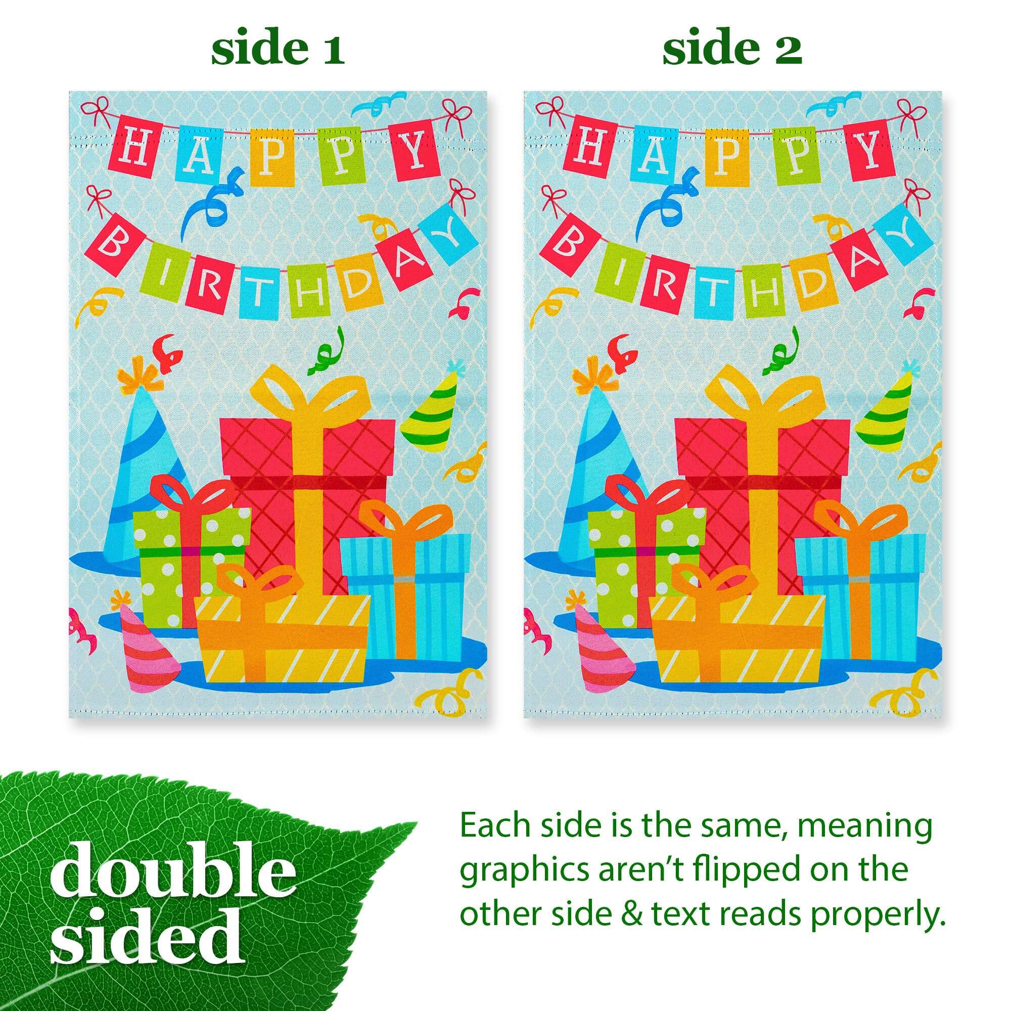 G128 Happy Birthday Presents Garden Flag 12 x 18 in Double Sided ...
