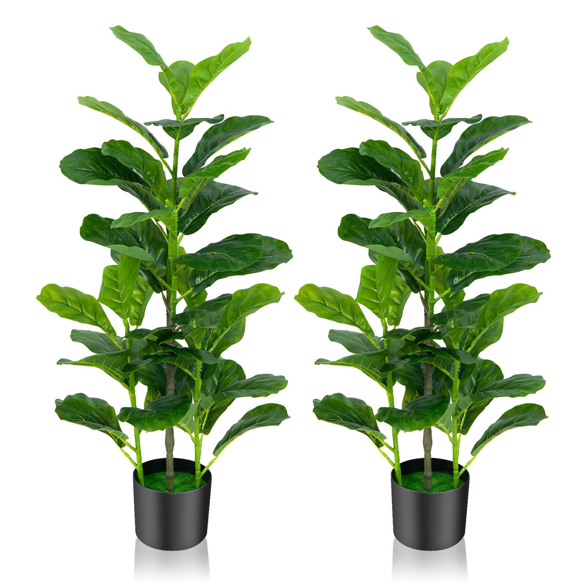 Gymax Artificial Tree 2 Pack Artificial Fiddle Leaf Fig Tree forIndoor ...