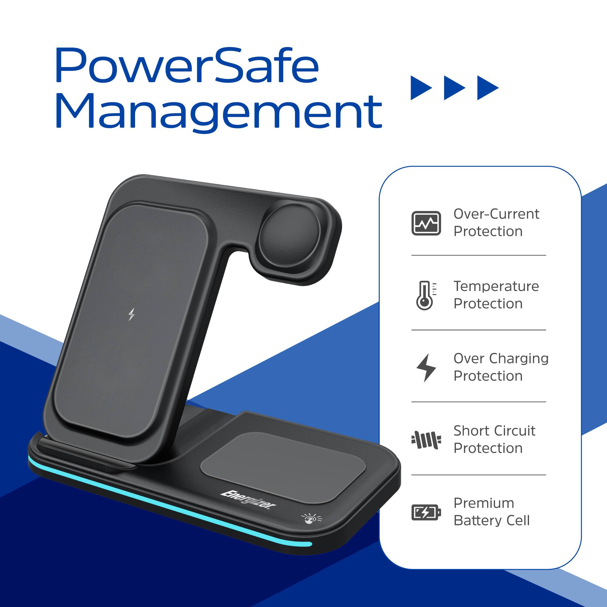 Energizer 3 in 1 15W Foldable Qi Certified Wireless Fast 15W Charger, Charging Station/Stand for ...