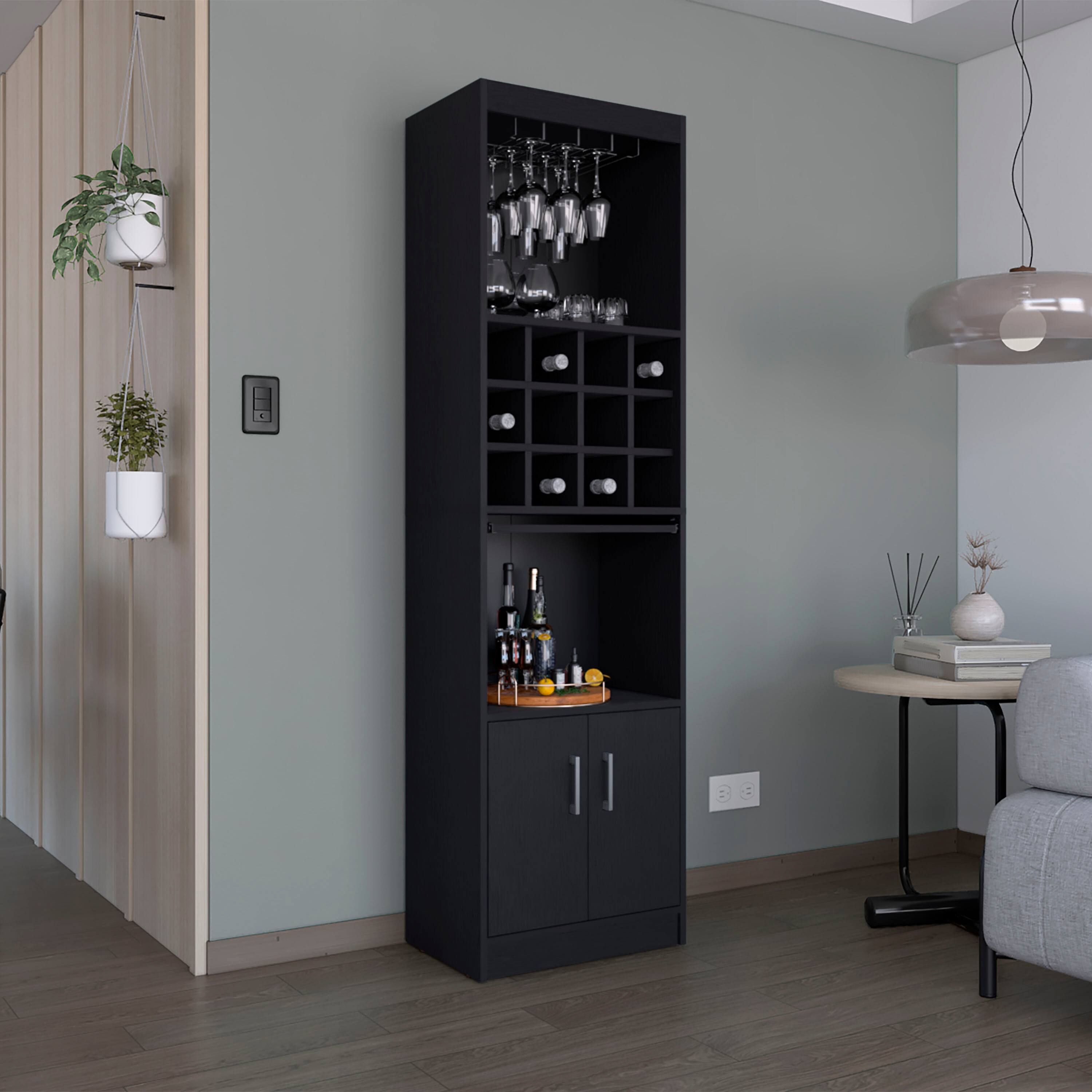 TuHome Kevil Tall Bar Cabinet 5 Tier Modern Bar Cabinet with Glass ...