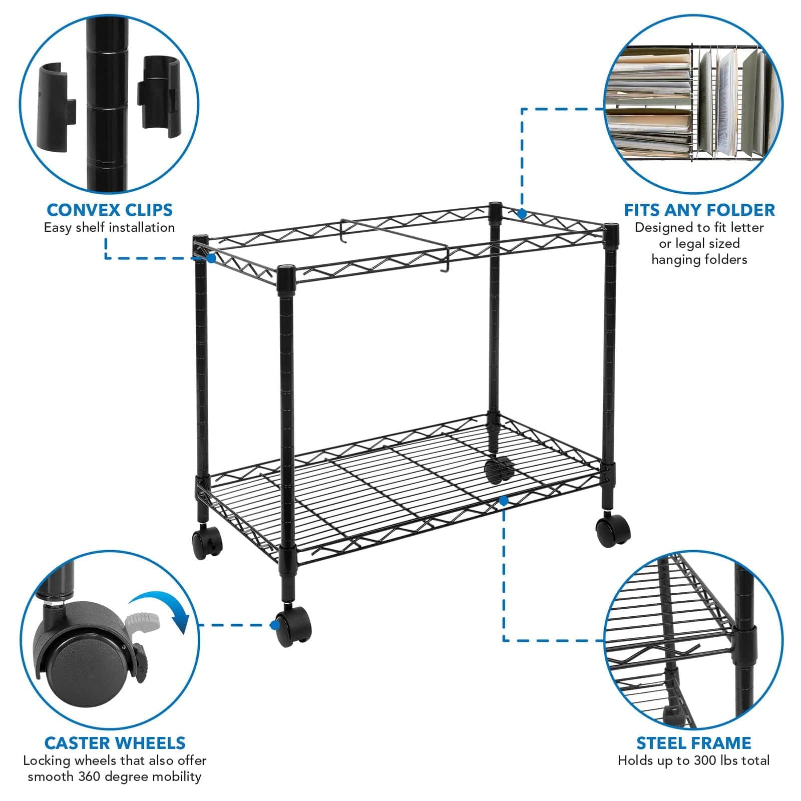 Mount It! Rolling File Cart with Folder Rack, Mobile Office Organizer ...