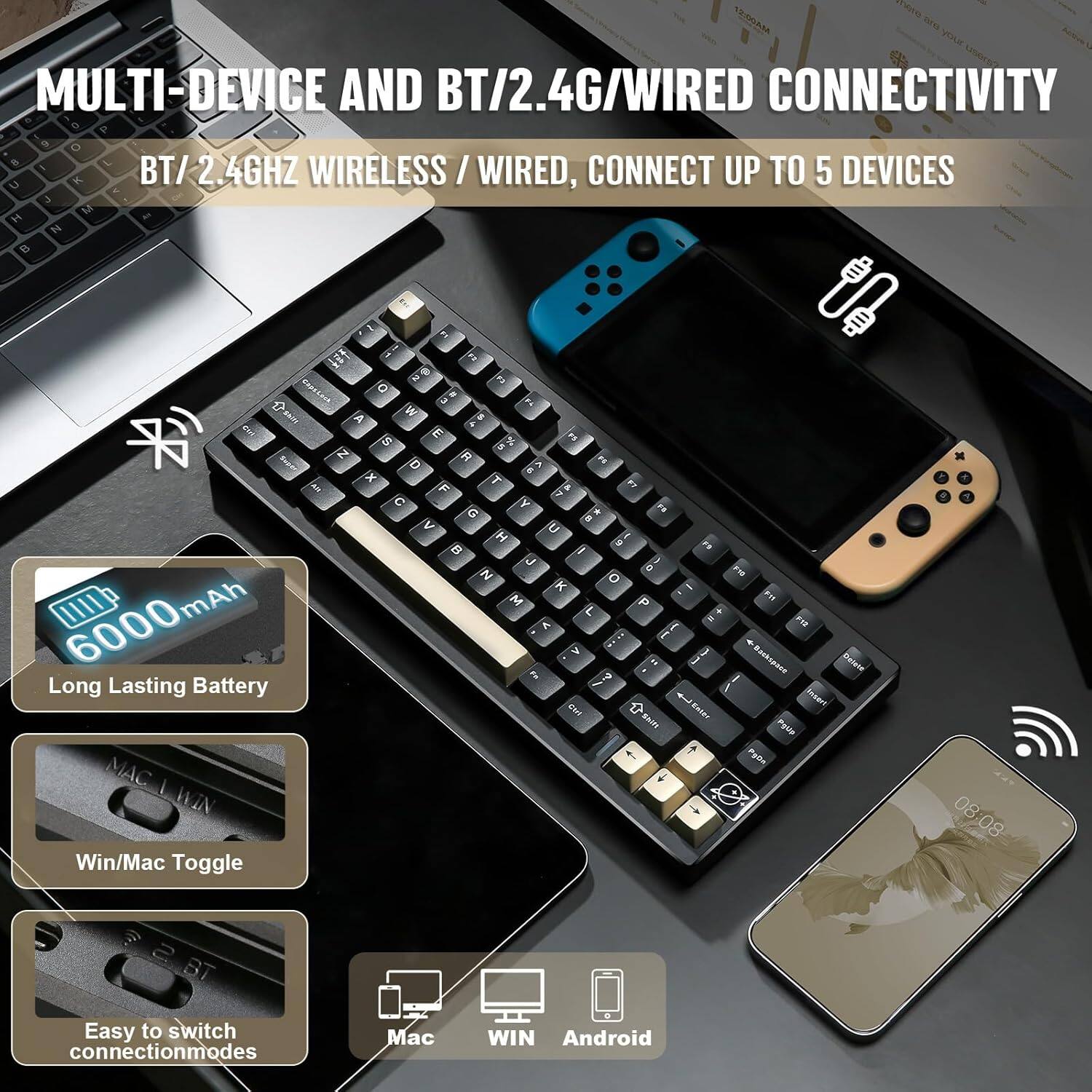 Wikistore AL75 PRO 75% Wireless Mechanical Keyboard,Full Aluminum ...