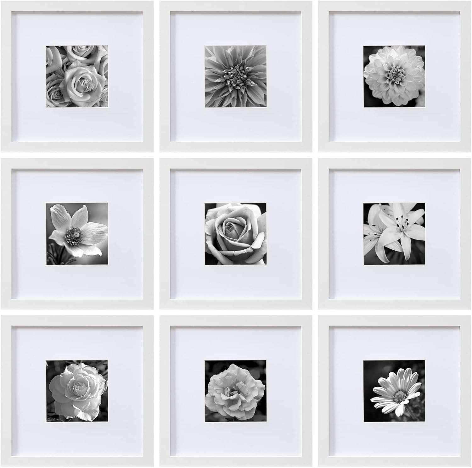 blue 12x12 Picture Frames Set of 9 with Mat for 8x8 Photos or without Mat for 12x12, Square ...