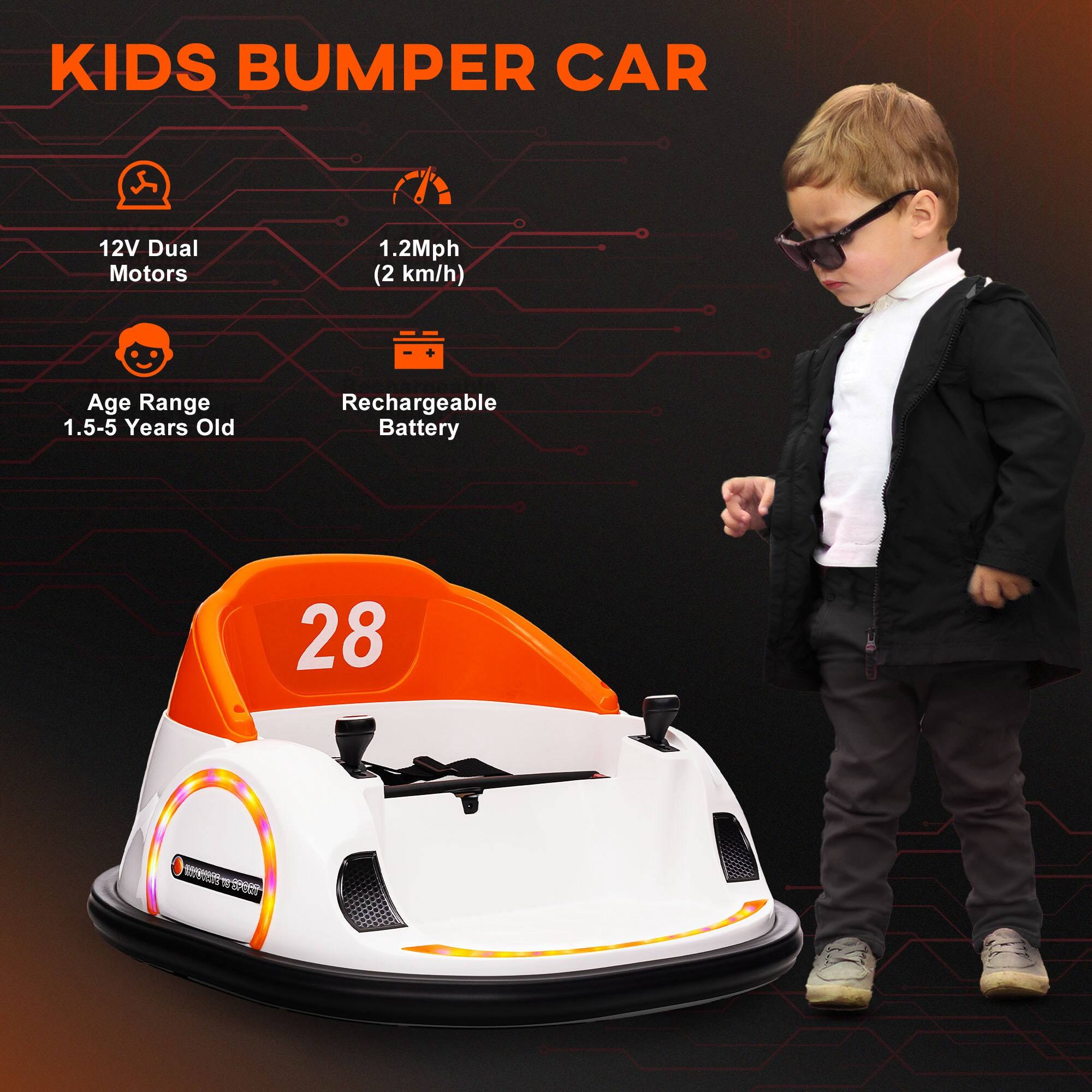 Ecooso 12V Kids Battery Ride On Bumper Car Toy, Remote Control, LED ...