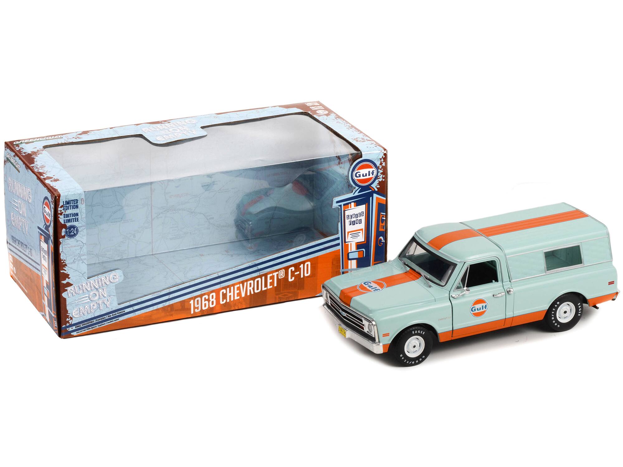 Greenlight 1968 Chevrolet C 10 Pickup Light Blue/Orange with Camper ...