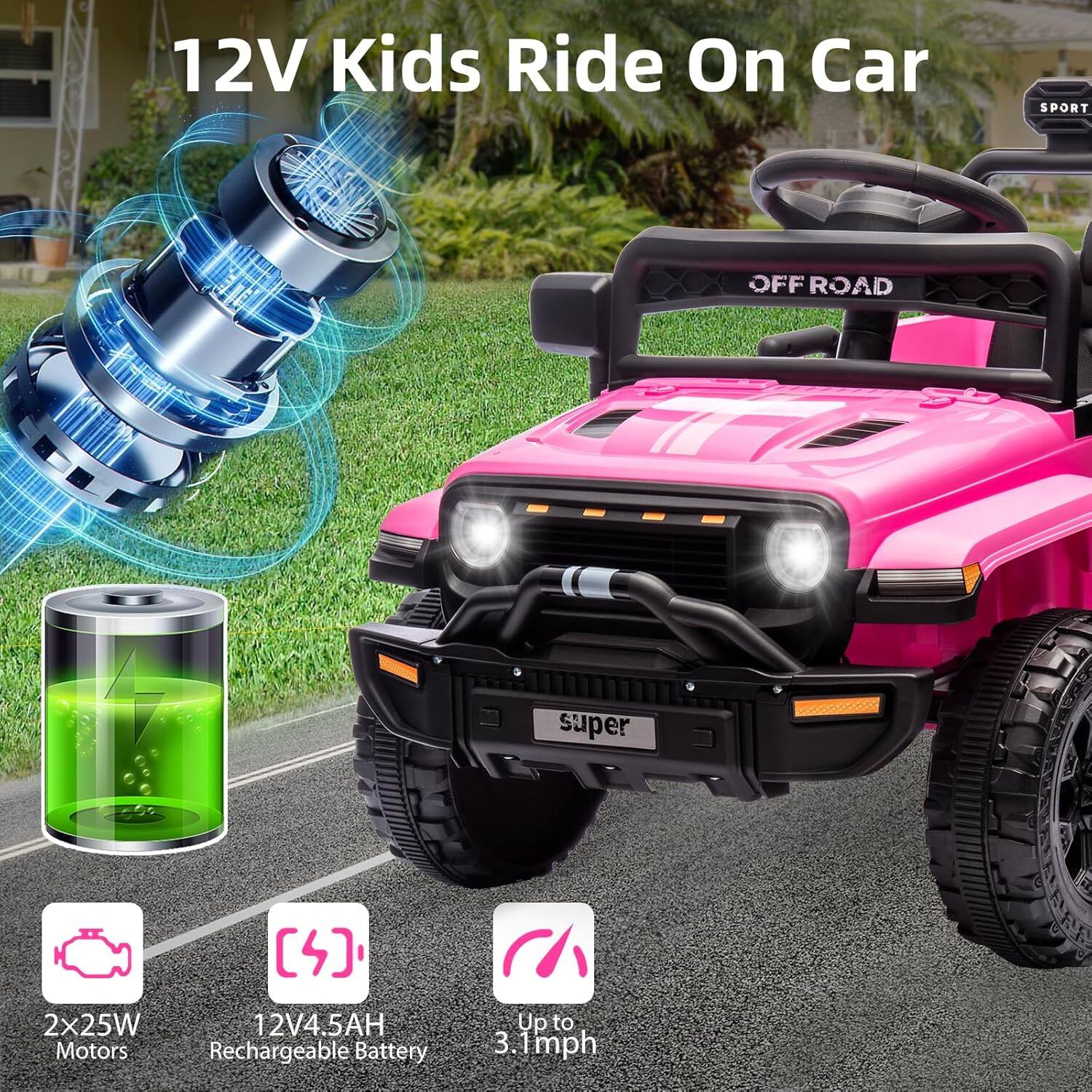 Babevy 12V Electric Ride On Truck for Kids, Battery Powered Toy Car ...