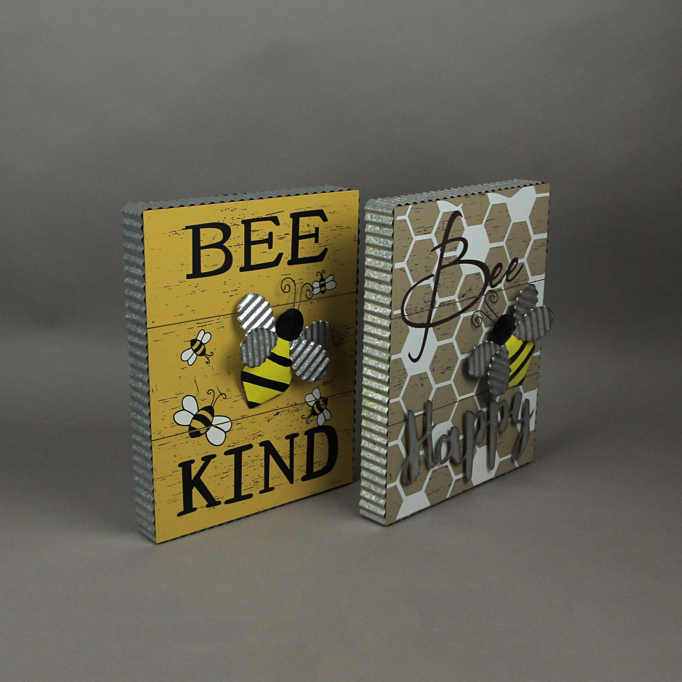 Mayrich Company Set of 2 Bee Happy Bee Kind Honeybee Wall Hanging Signs ...