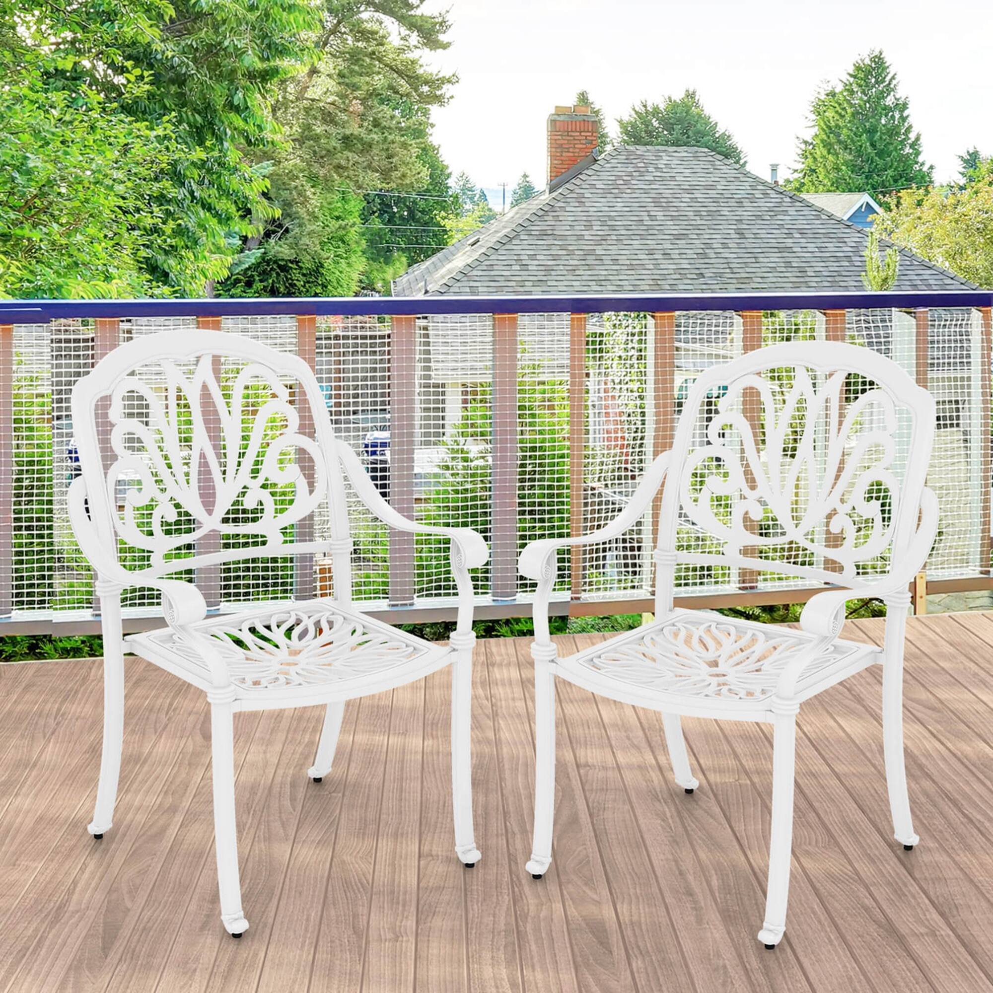 Costway 2 PCS Patio Cast Aluminum Dining Chairs Armrests Outdoor ...