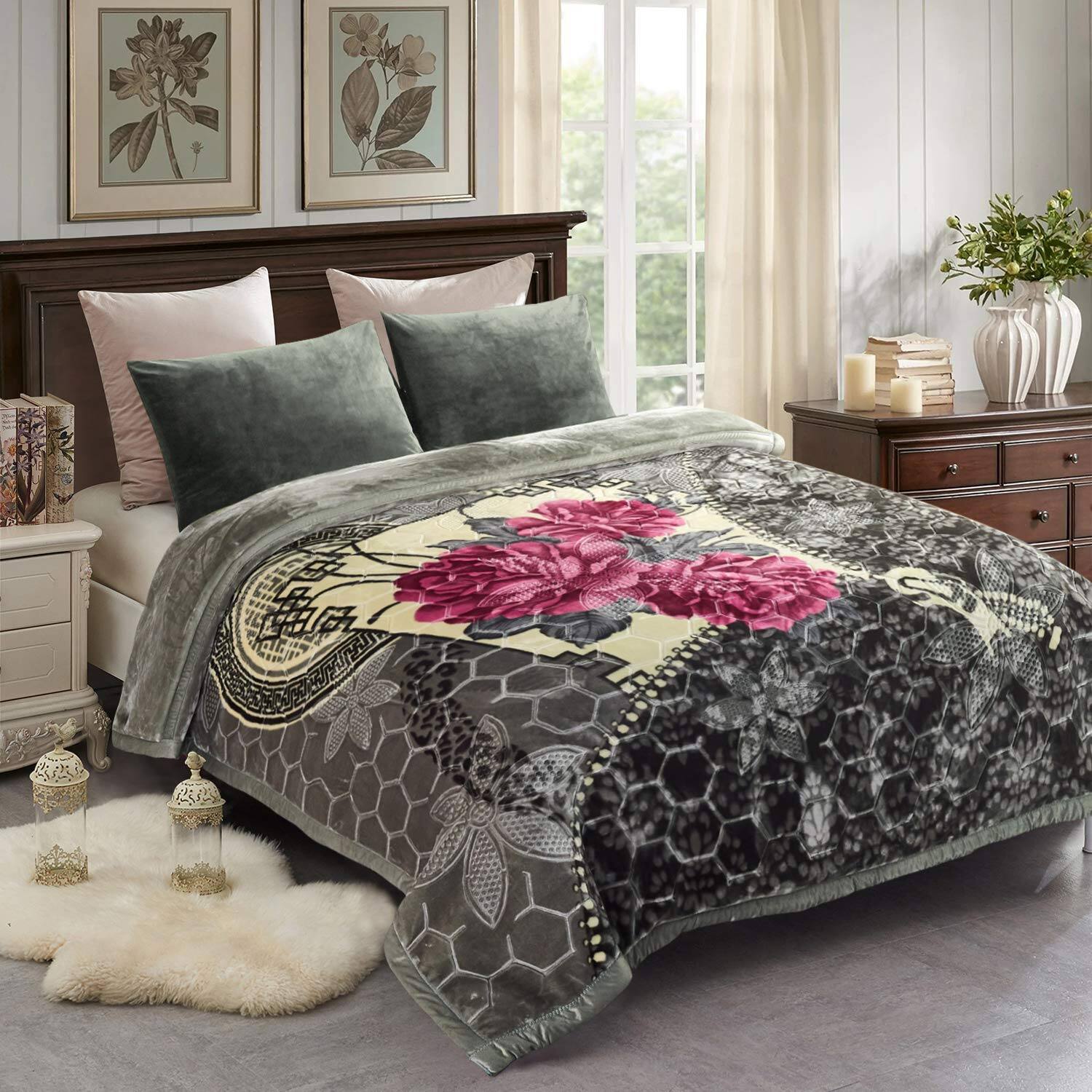 NICHOLAS KLEIN Korean Style Fleece Blanket King Size 87x94 Inches 10.5 ...