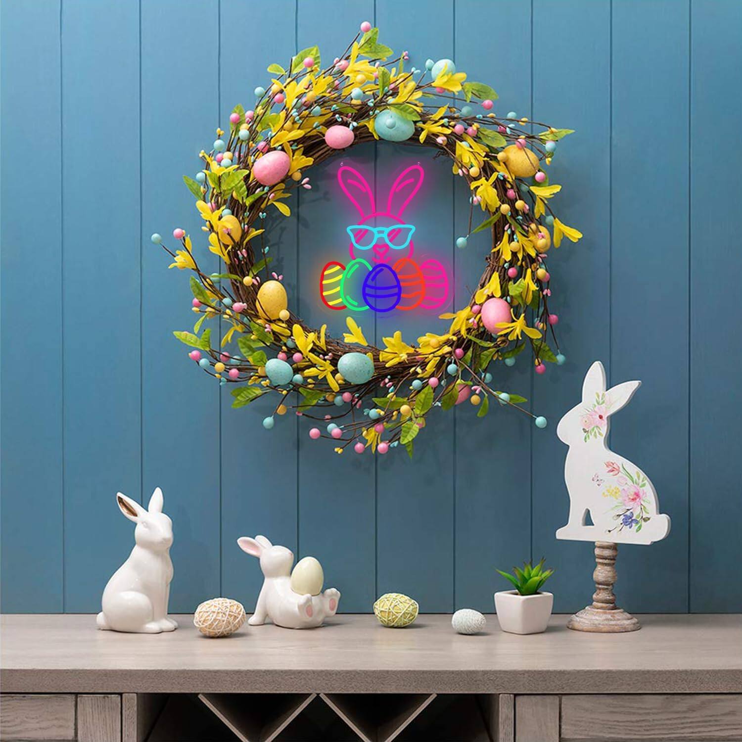 Auledio Easter Bunny Egg Neon Signs Decorations USB Dimmable Easter ...