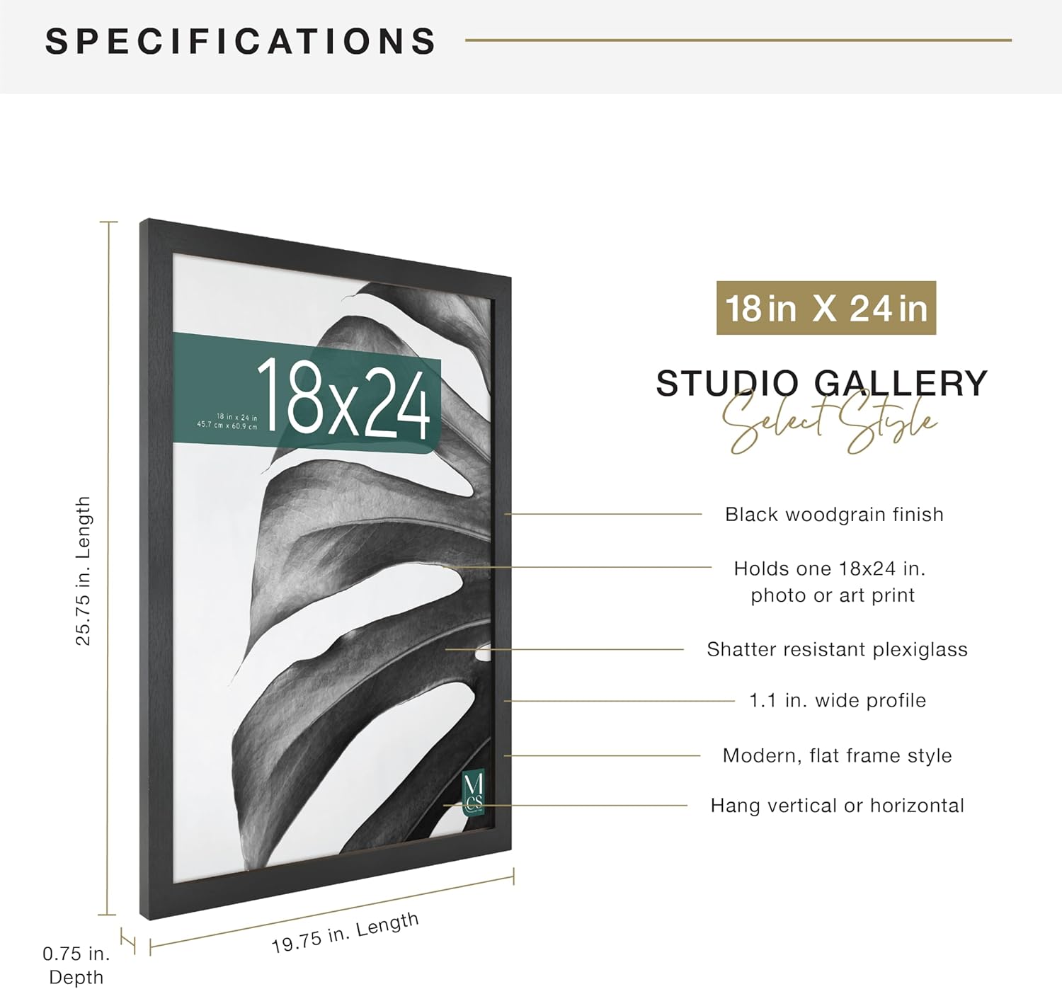 blue MCS Studio Gallery 18x24 Poster Frame Black Woodgrain, Vertical ...