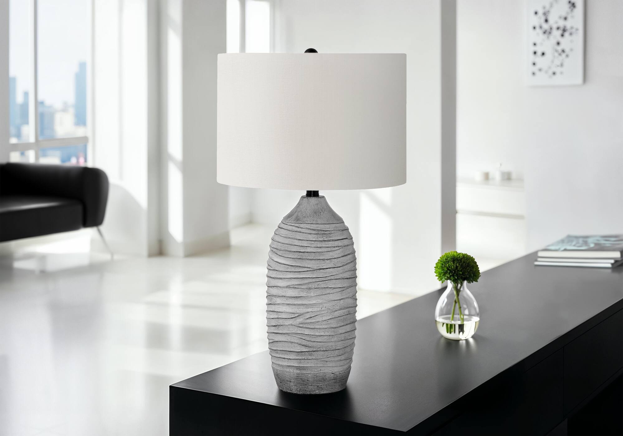APRILSOUL Lighting 27 inh Table Lamp Grey Resin Ivory / Cream Shade ...