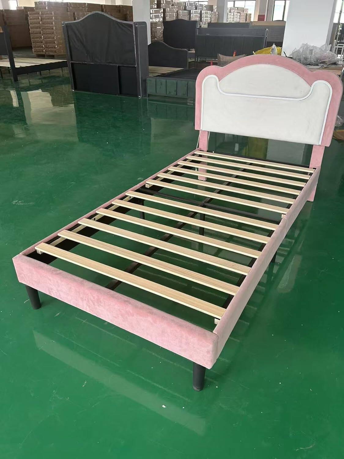 GARVEE Twin Upholstered Bed Frame with LED Lights, Fabric Headboard ...