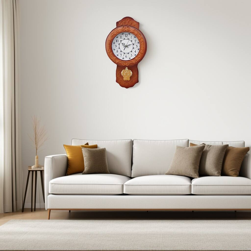 FC Design 18"W Brown Classic Wood Grained Analog Pendulum Wall Clock ...