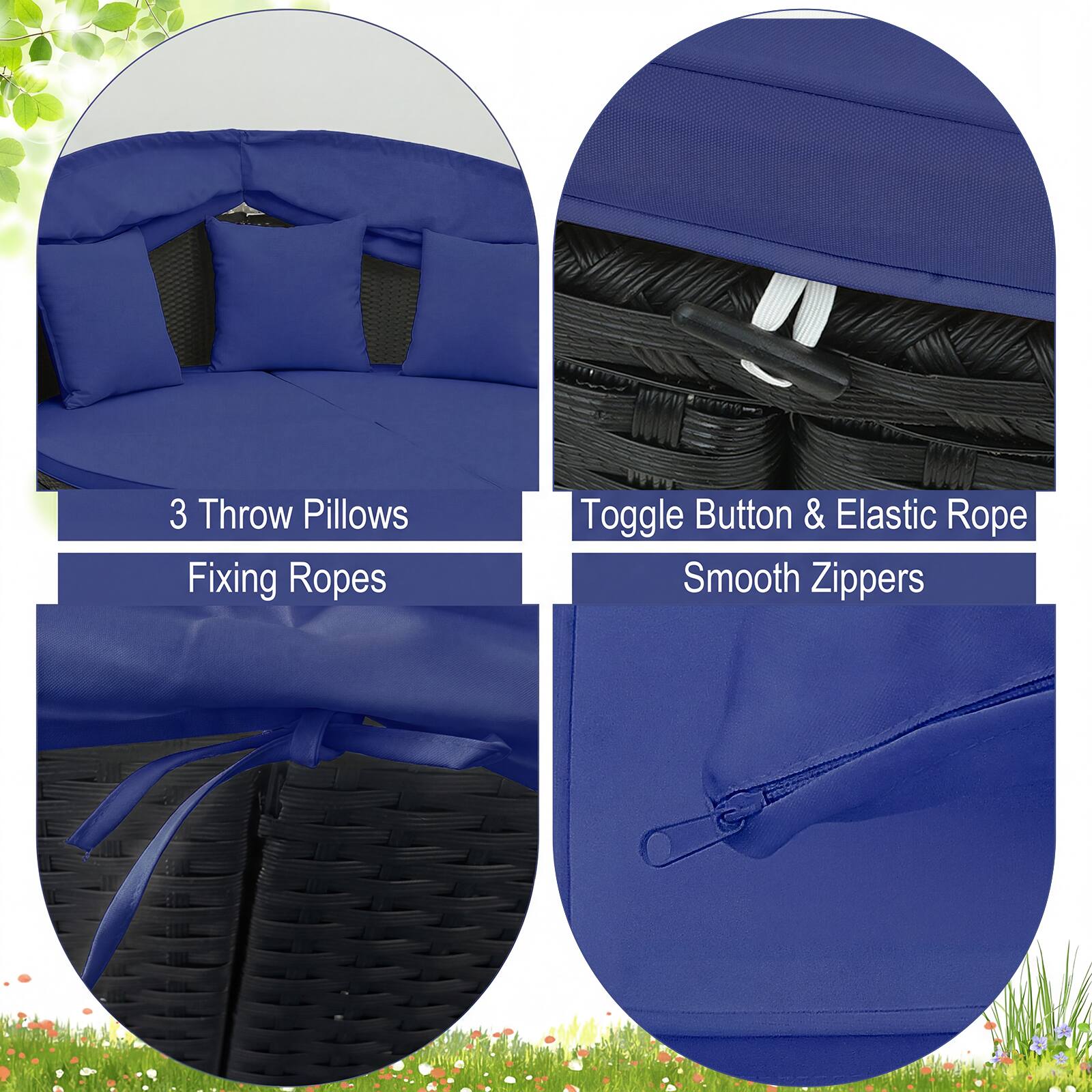 Costway Outdoor Patio Round Daybed with Retractable Canopy Cushions ...