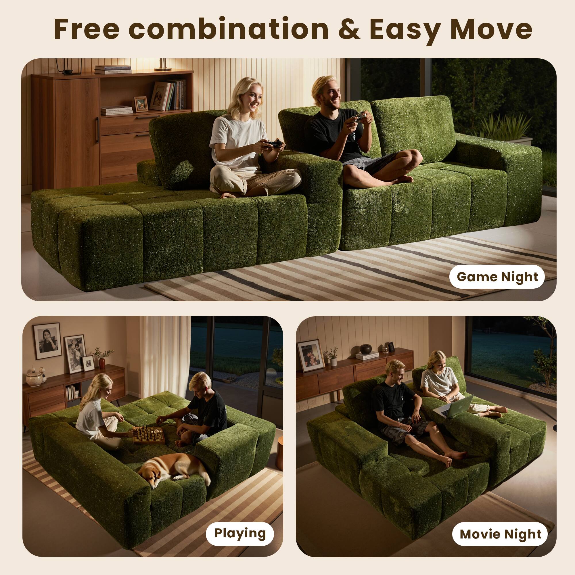 Ovios 114" Starlight Fabric Sectional Sofa with Comfy Chaise, Boneless ...