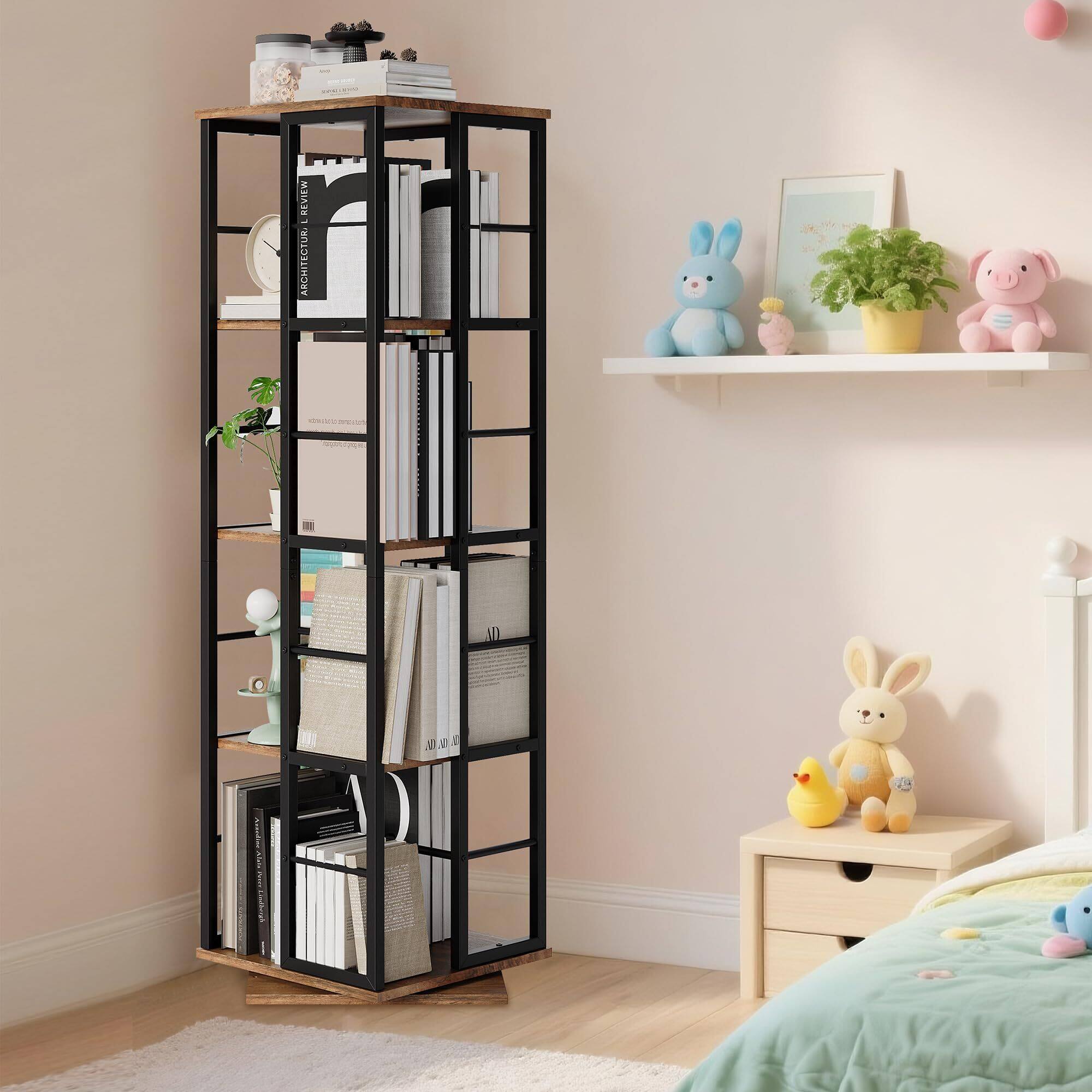 Babevy 54'' Tall 4 Tier Rotating Bookshelf Tower – 360° Spinning Corner ...