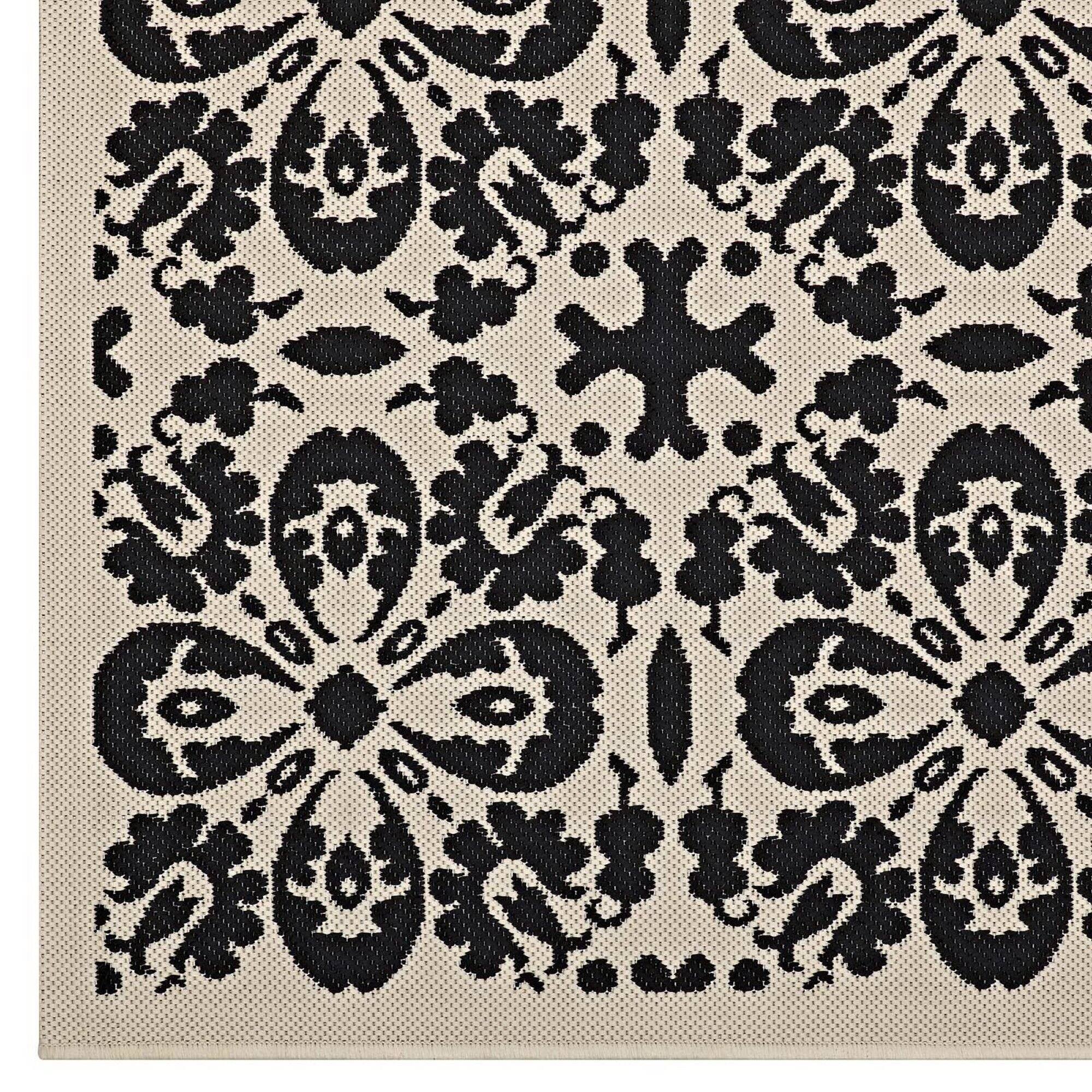 Modway Ariana Vintage Floral Trellis Indoor and Outdoor Area Rug Black ...