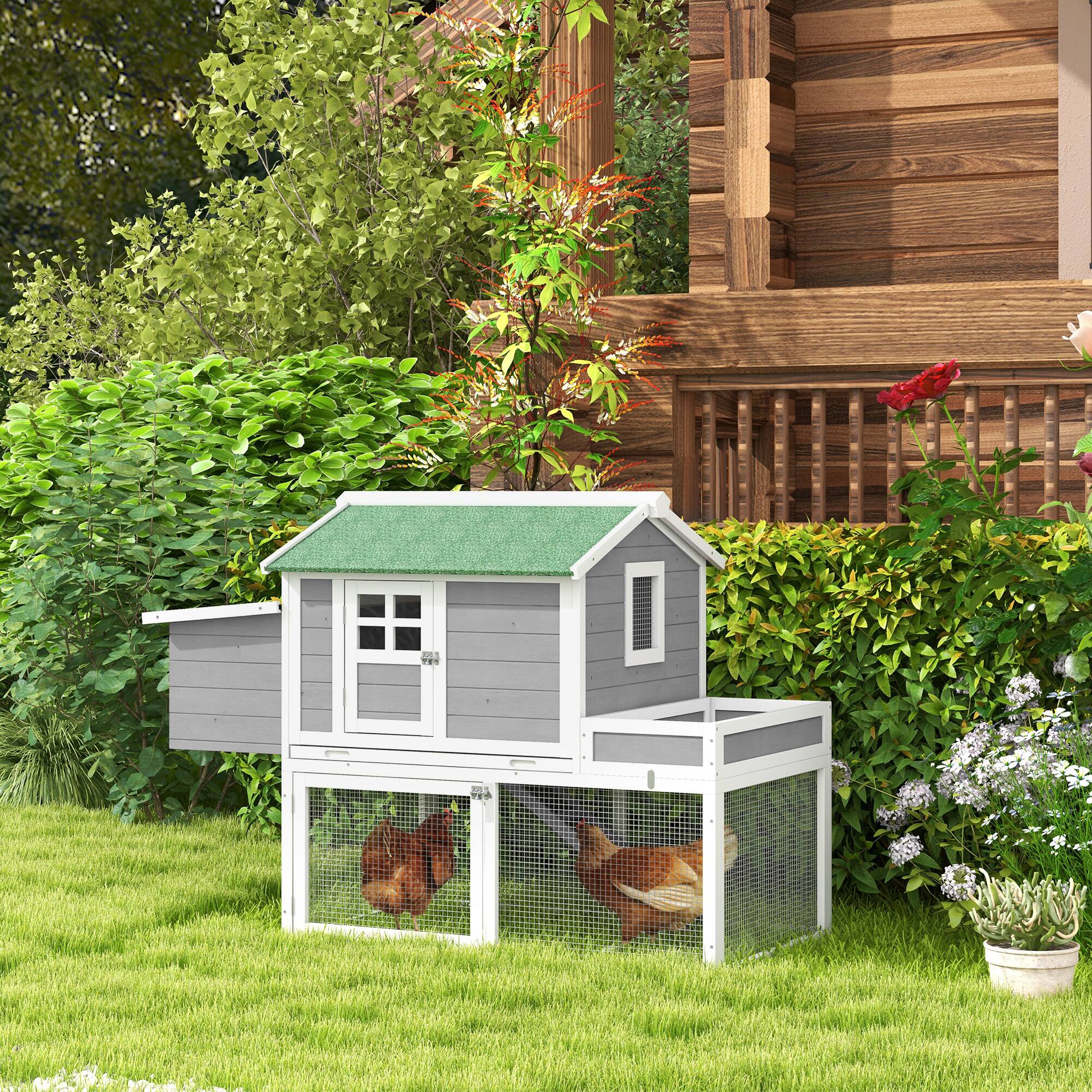 Pawhut 63" Wooden Outdoor Backyard Chicken Coop, Hen House with Raised ...