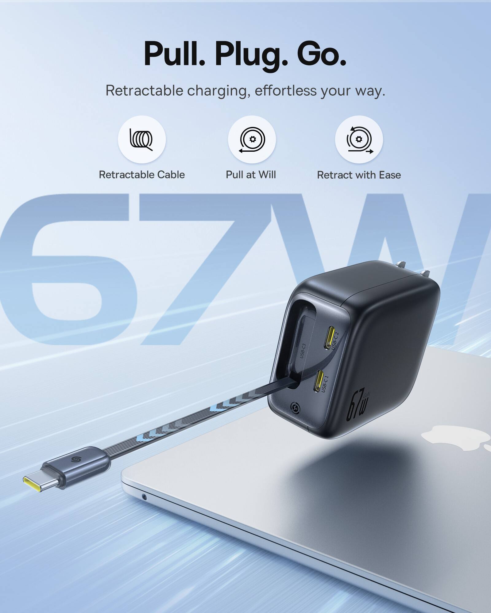 Baseus Enercore with Single Retractable USB C Cable Charger 67W Black E0120H01 - Best Buy