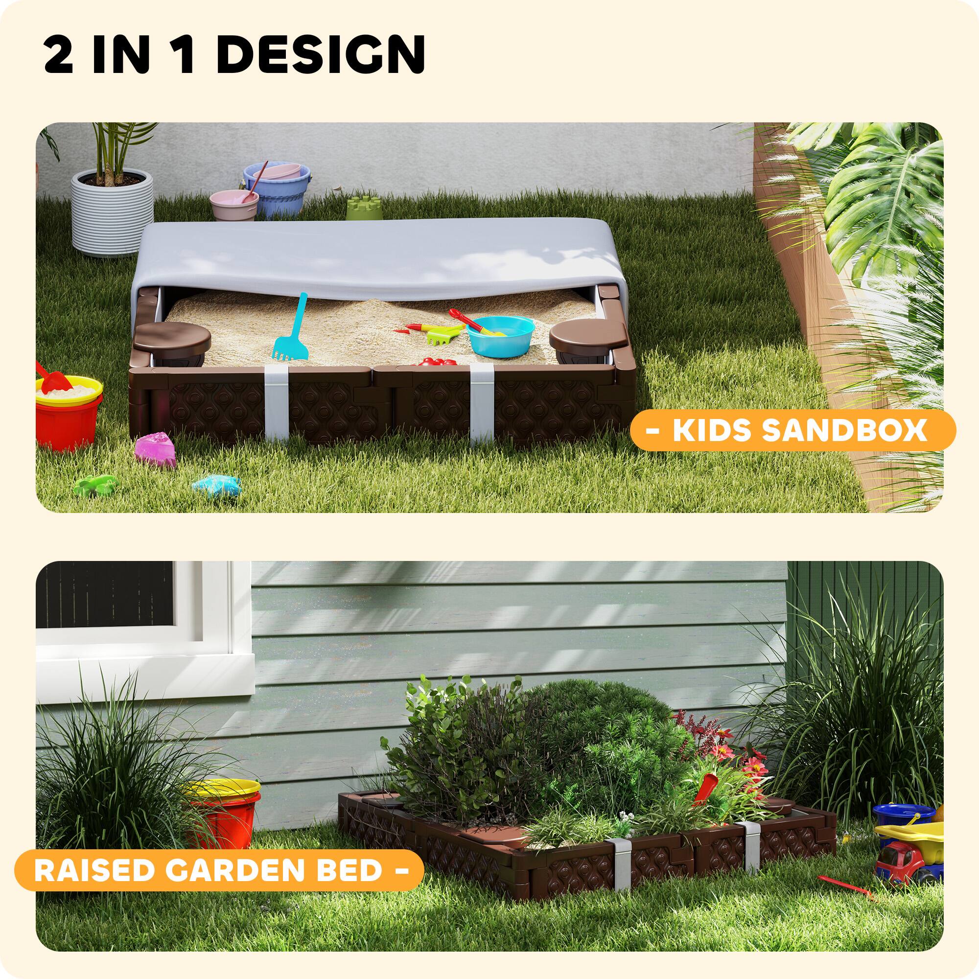 Qaba Kids Sandbox with Cover, Square 47" Sand Pit, 4 Seats, Weather ...