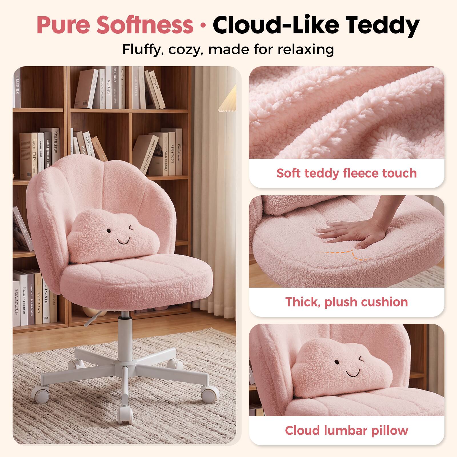 CloudRest Pro Petal Vanity Chair with Backrest Upholstered Home Office ...