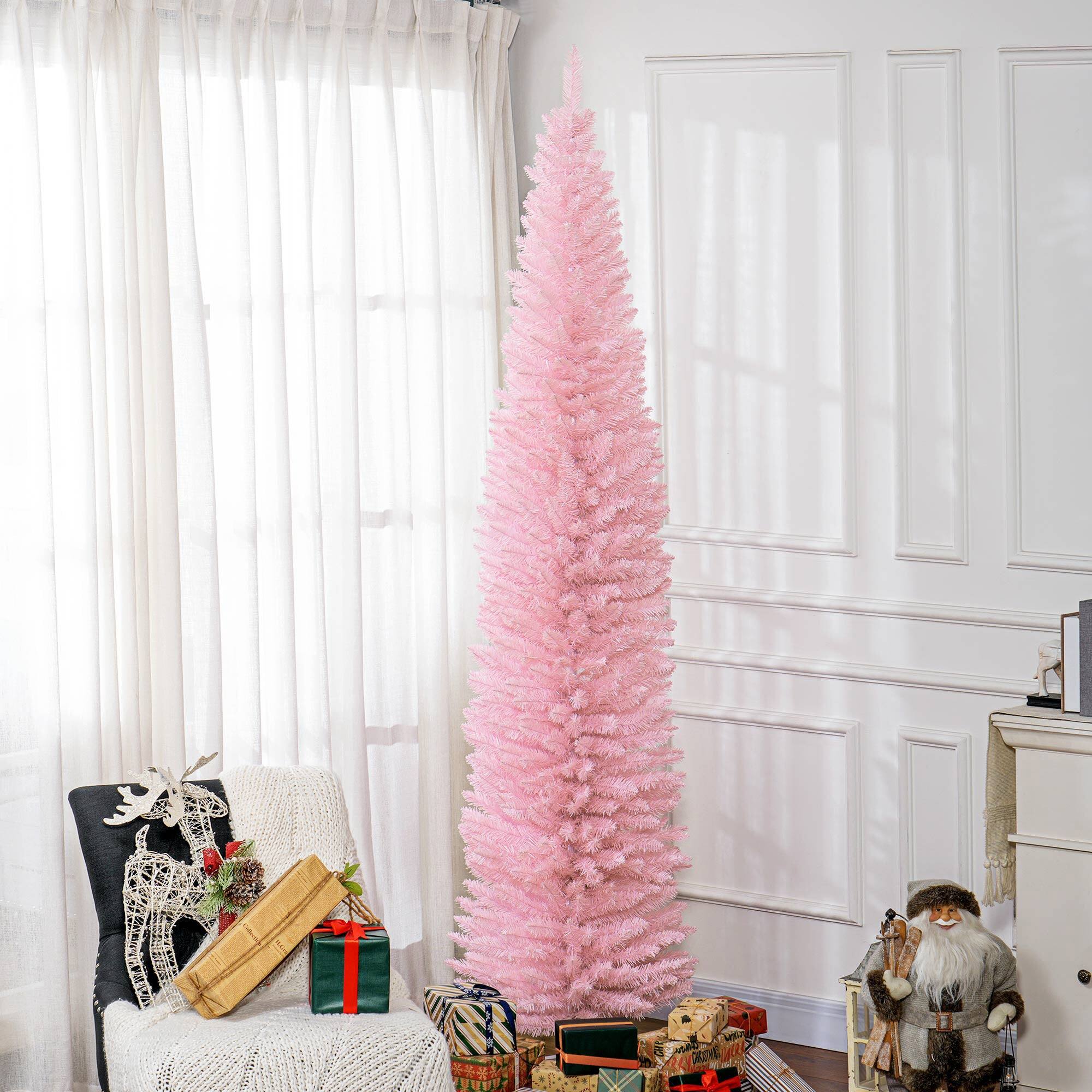 BreeBe 8 ft Artificial Pencil Christmas Tree Pink W2225P249665 - Best Buy