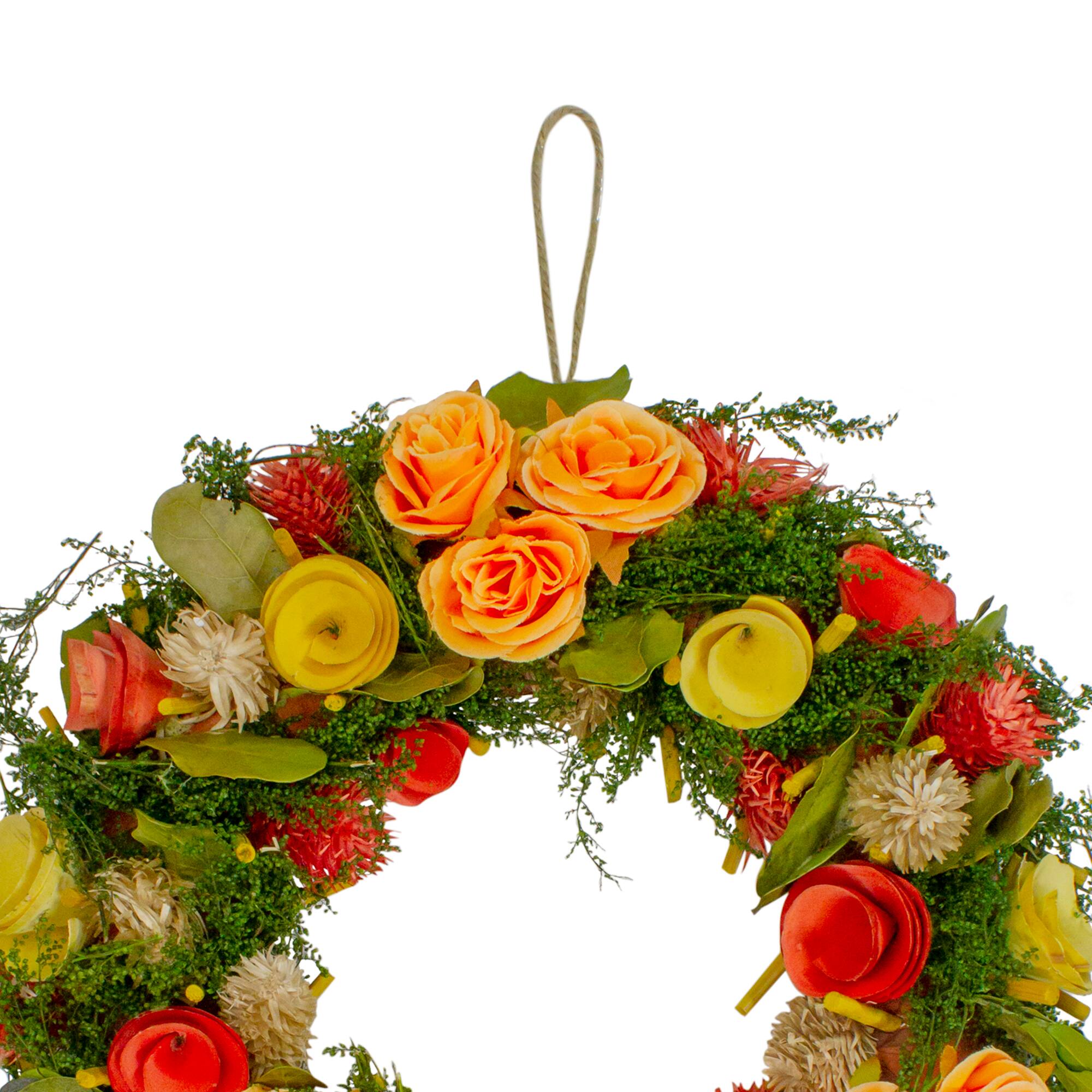 Northlight Shaved Wood Flowers with Moss and Twigs Spring Wreath 12 ...