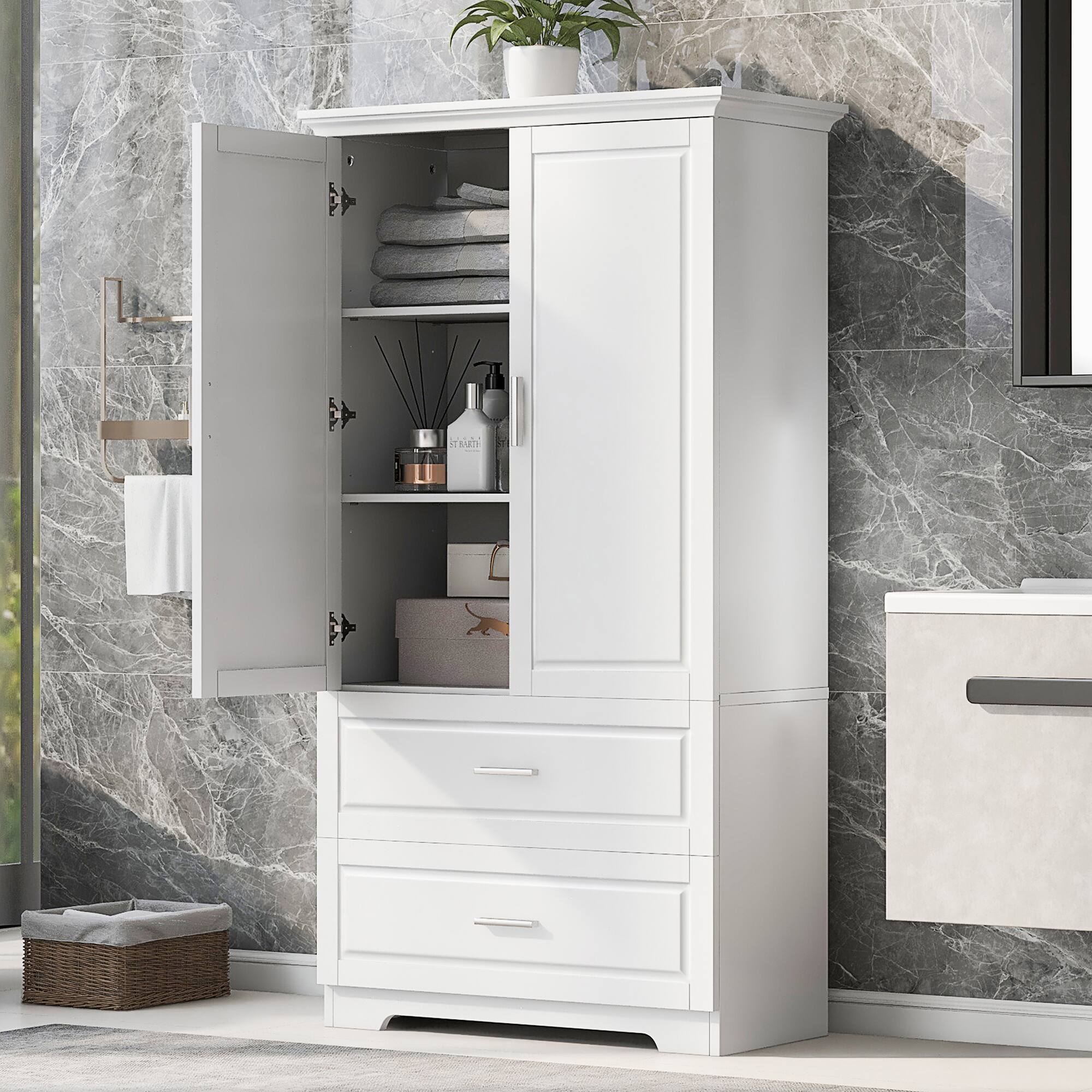 APRILSOUL Multi Purpose Storage Cabinet with Adjustable Shelves White ...