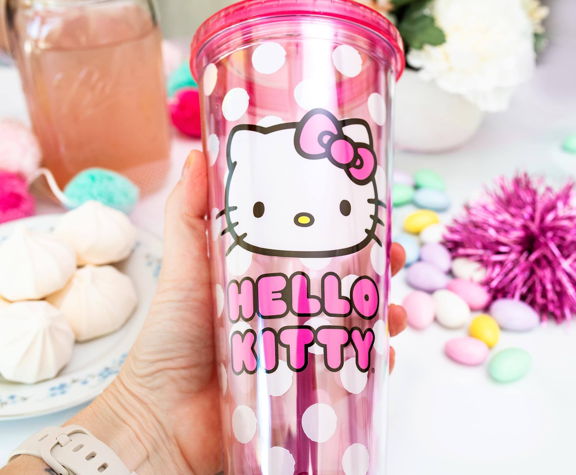 Silver Buffalo Sanrio Hello Kitty Face Carnival Cup With Lid and Topper ...