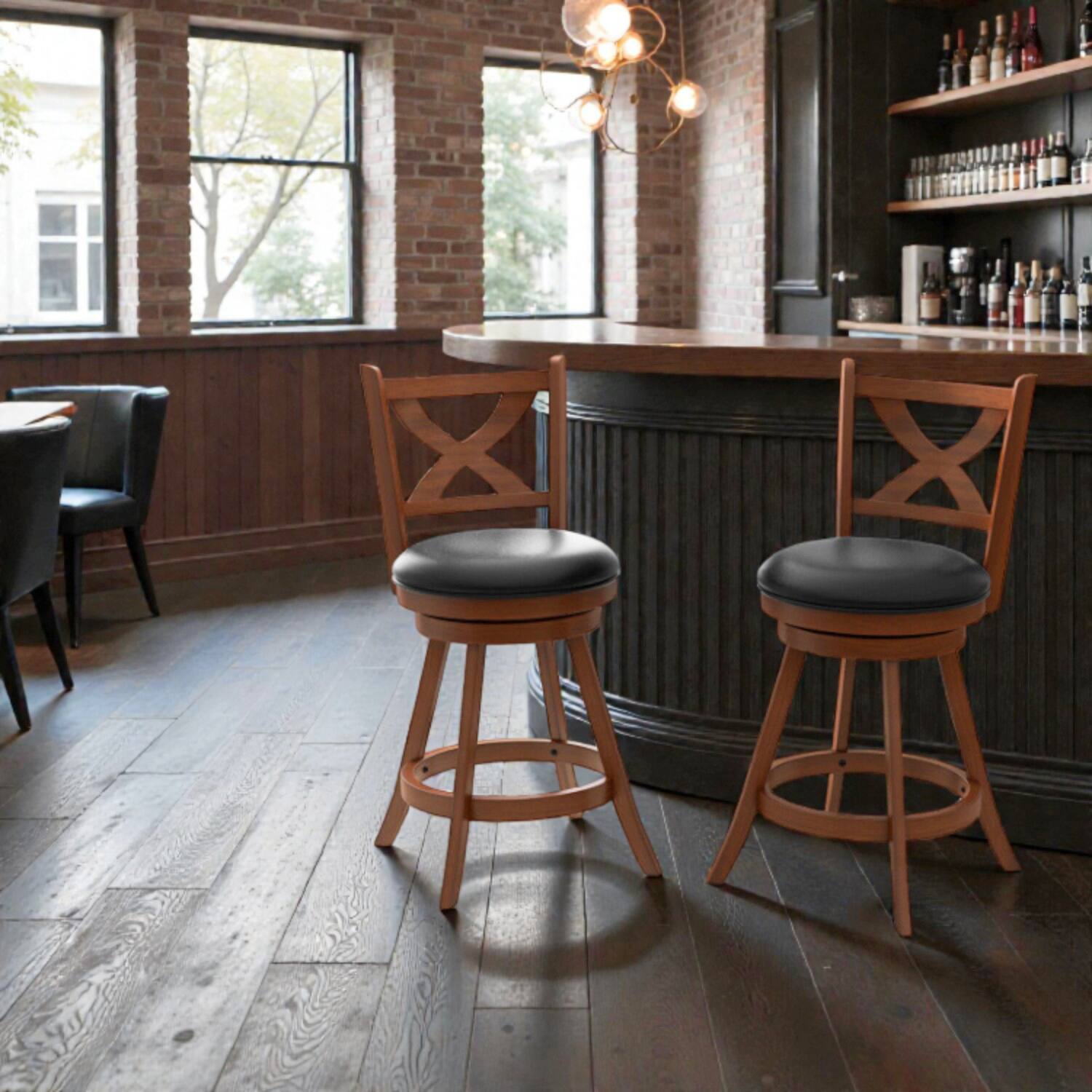 Hivvago Set of 2 Counter Height Swivel Bar Stools with X Style Open ...