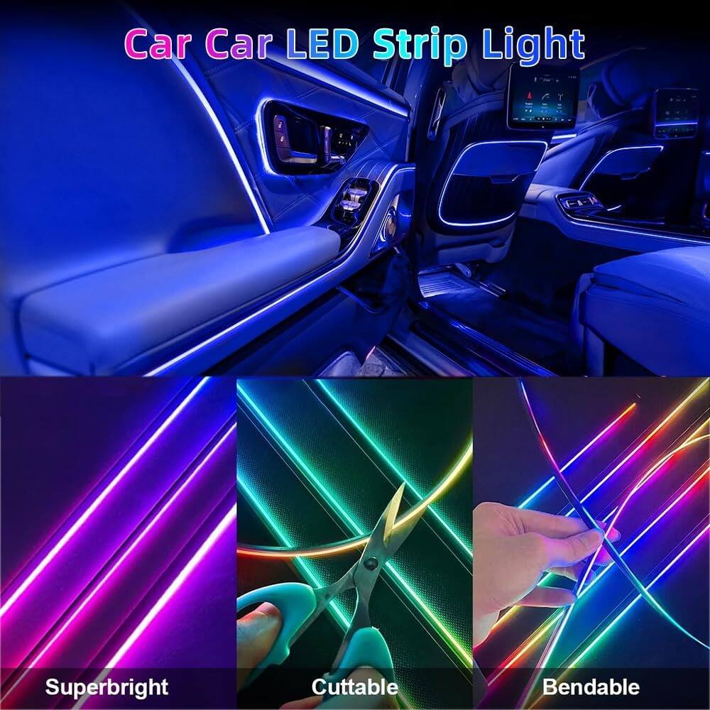 PARKER SLATER Acrylic Interior Car LED Strip Lights, 22 in 1 Ambient ...