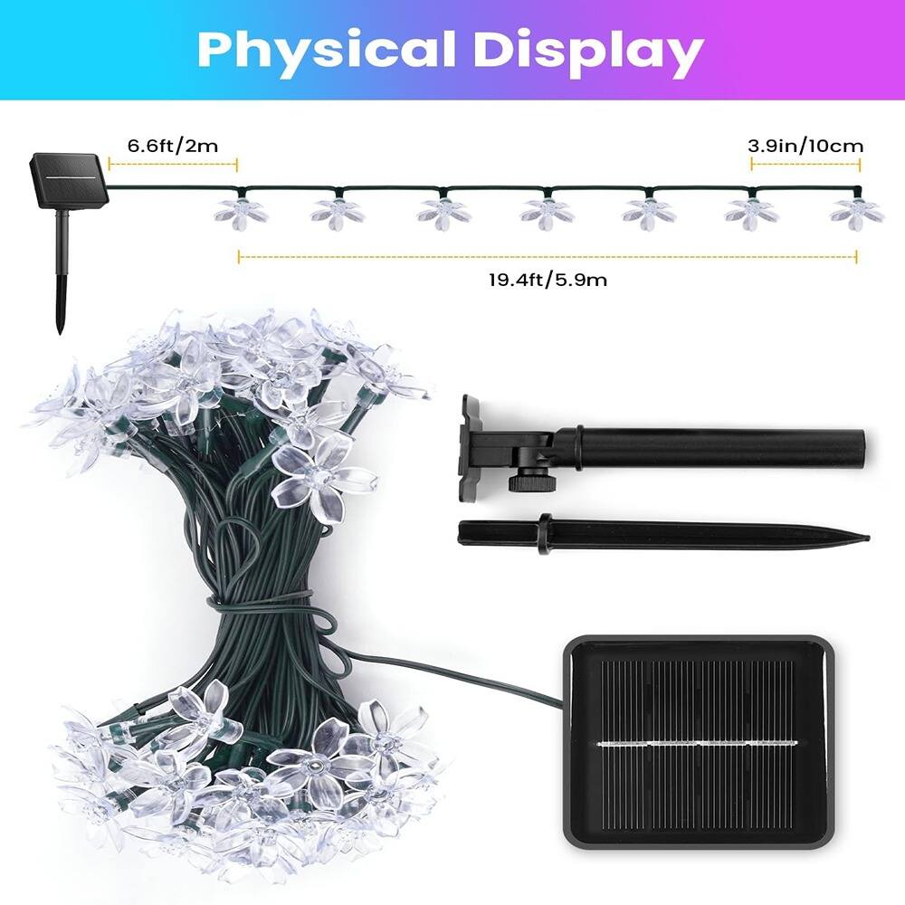 MOSZAR LLC 60 Multicolored LED Flower Solar String Lights for Garden ...