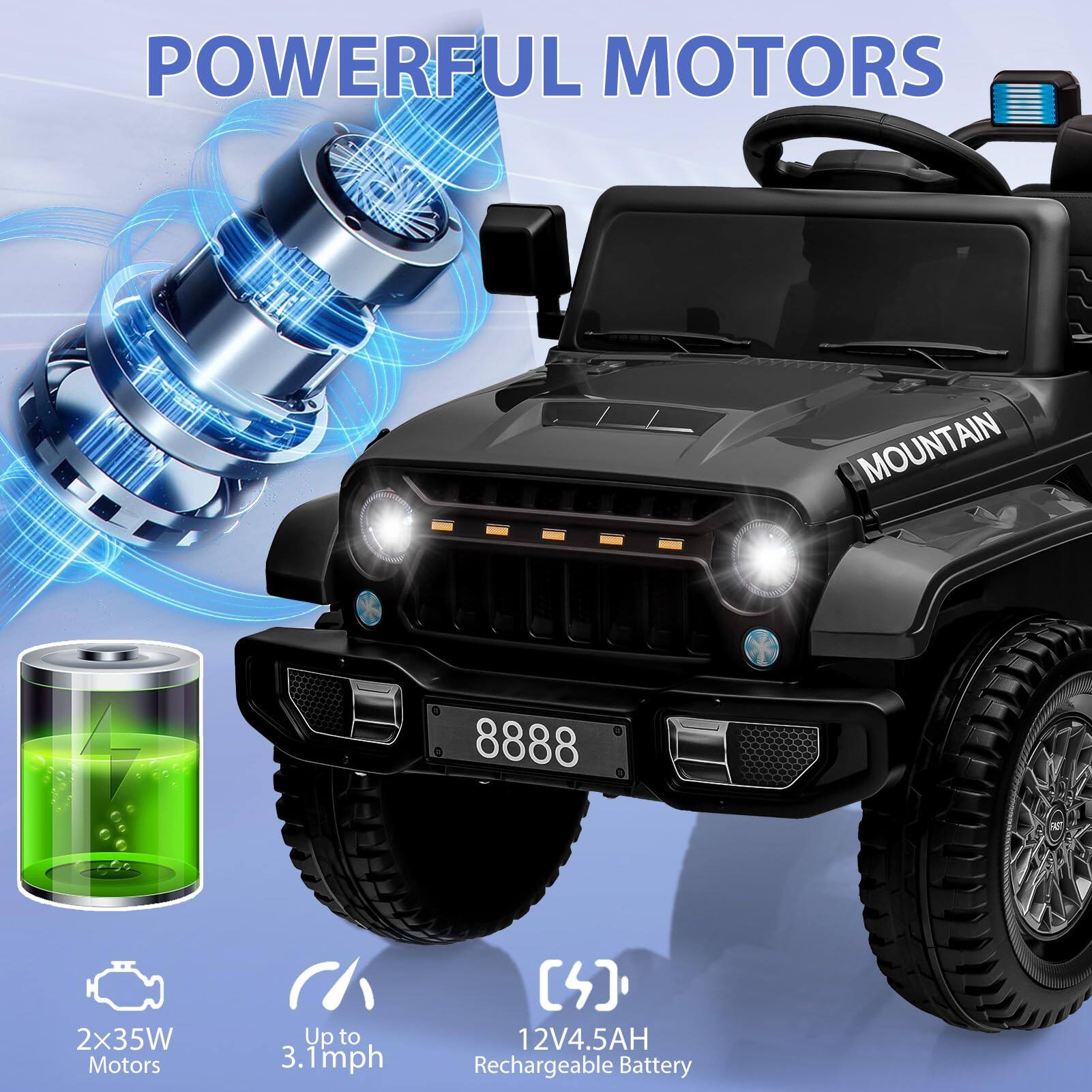 GARVEE 12V Kids Ride On Truck with Remote Control Spring Suspension LED ...