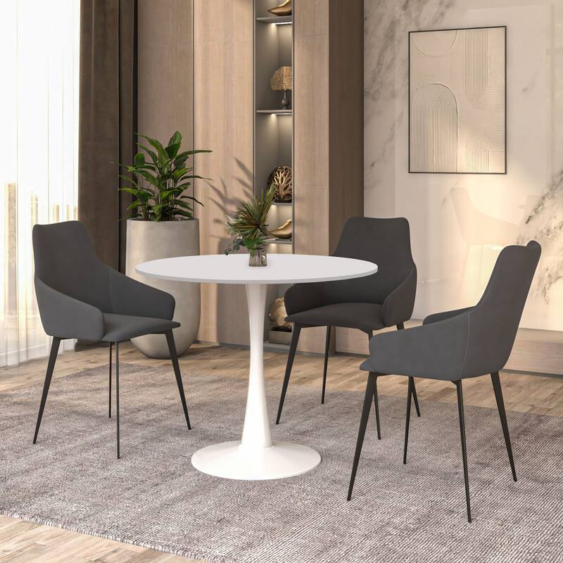 LeisureMod Bristol Modern 35" MDF/Stone Round Dining Table, Mid Century ...
