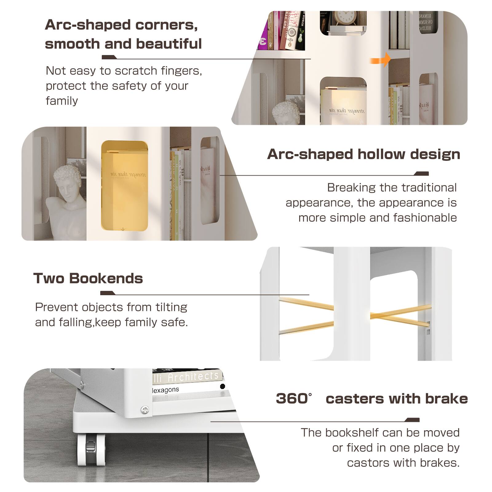 Ecooso 4 Tier All Steel Rotating Bookshelf with 360° Wheels, Large Size ...