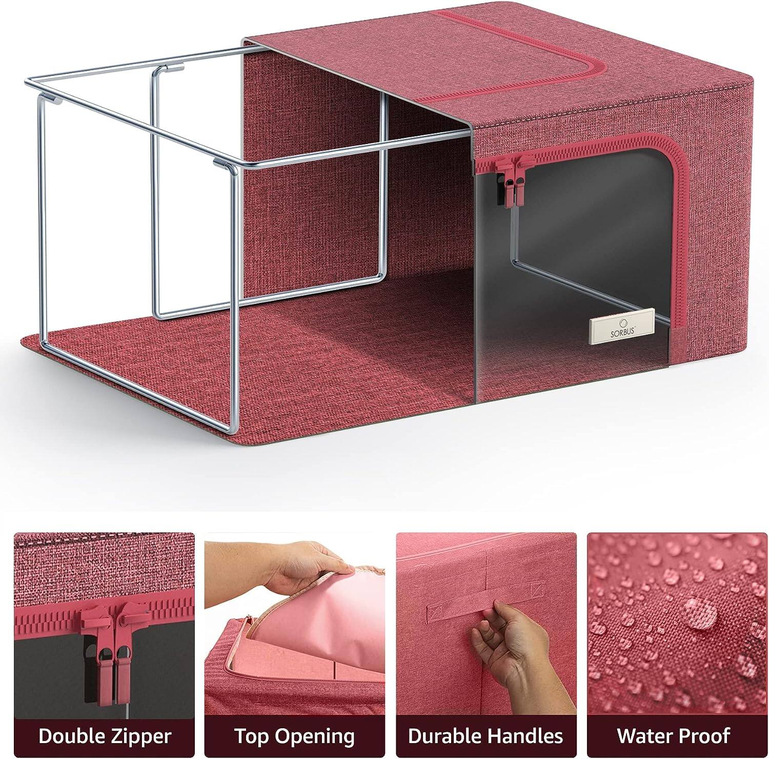 Sorbus Storage Bins with Metal Frame, Stackable & Foldable Clothes ...