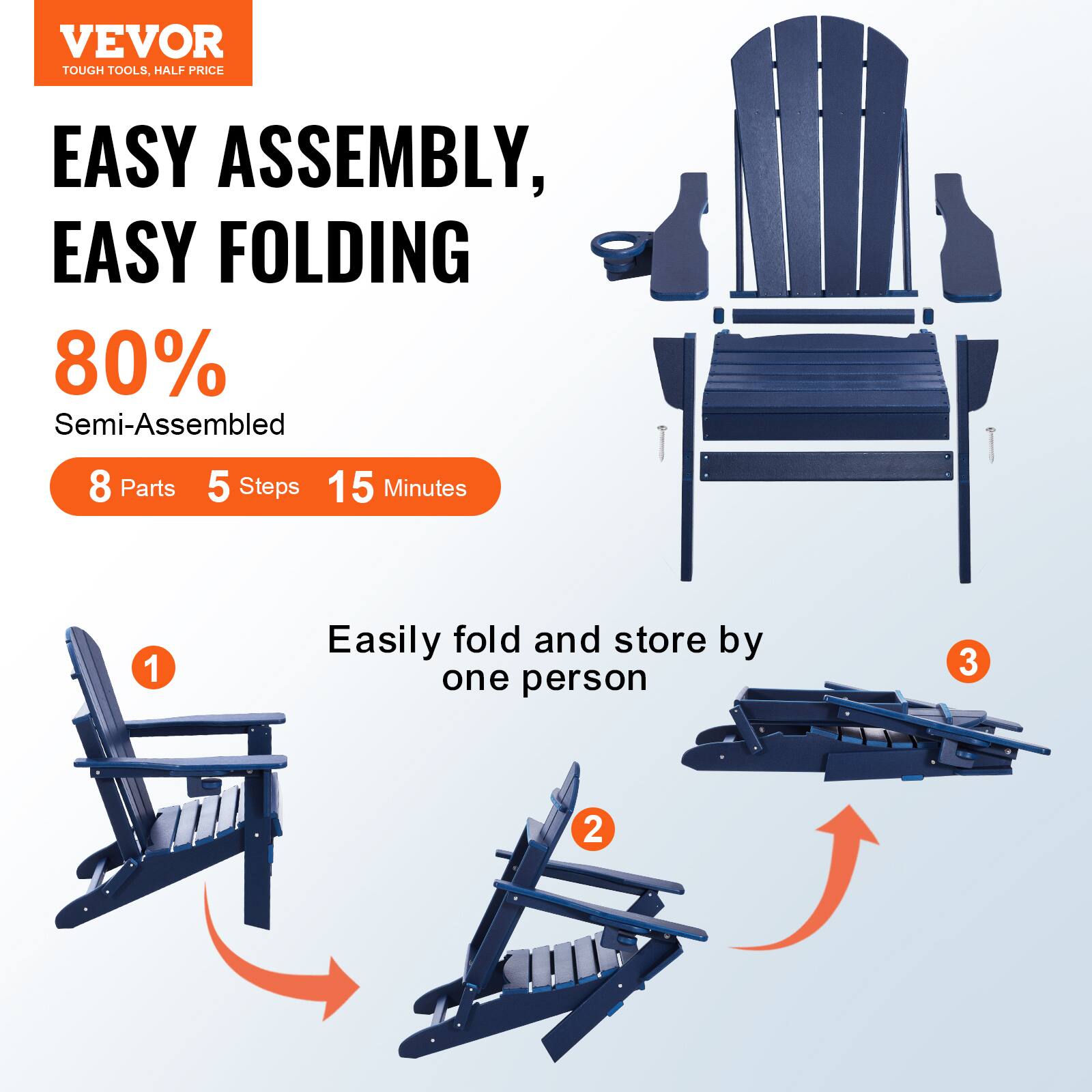 VEVOR Adirondack Chair Plastic, Set of 2 All Weather Portable Folding ...