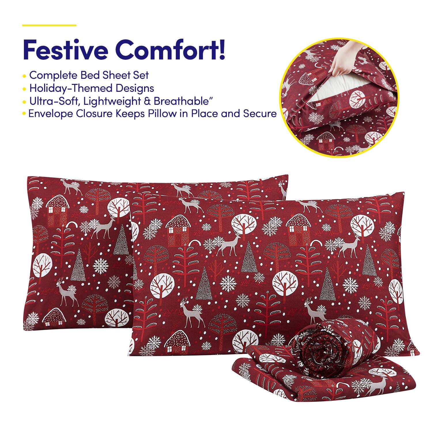Sweet Home Collection Printed Holiday 4pc Sheet Sets, Easy Care, Soft ...