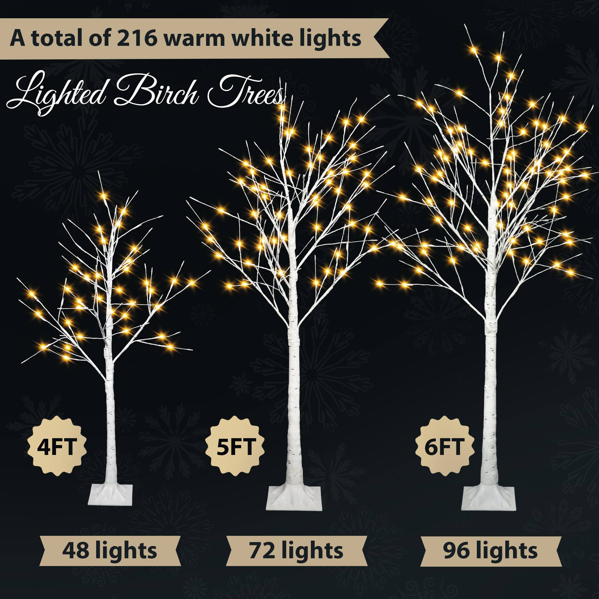 Ecooso Set of Lighted Birch Tree, 4FT 48 LED/5FT 72 LED/6FT 96 LED ...