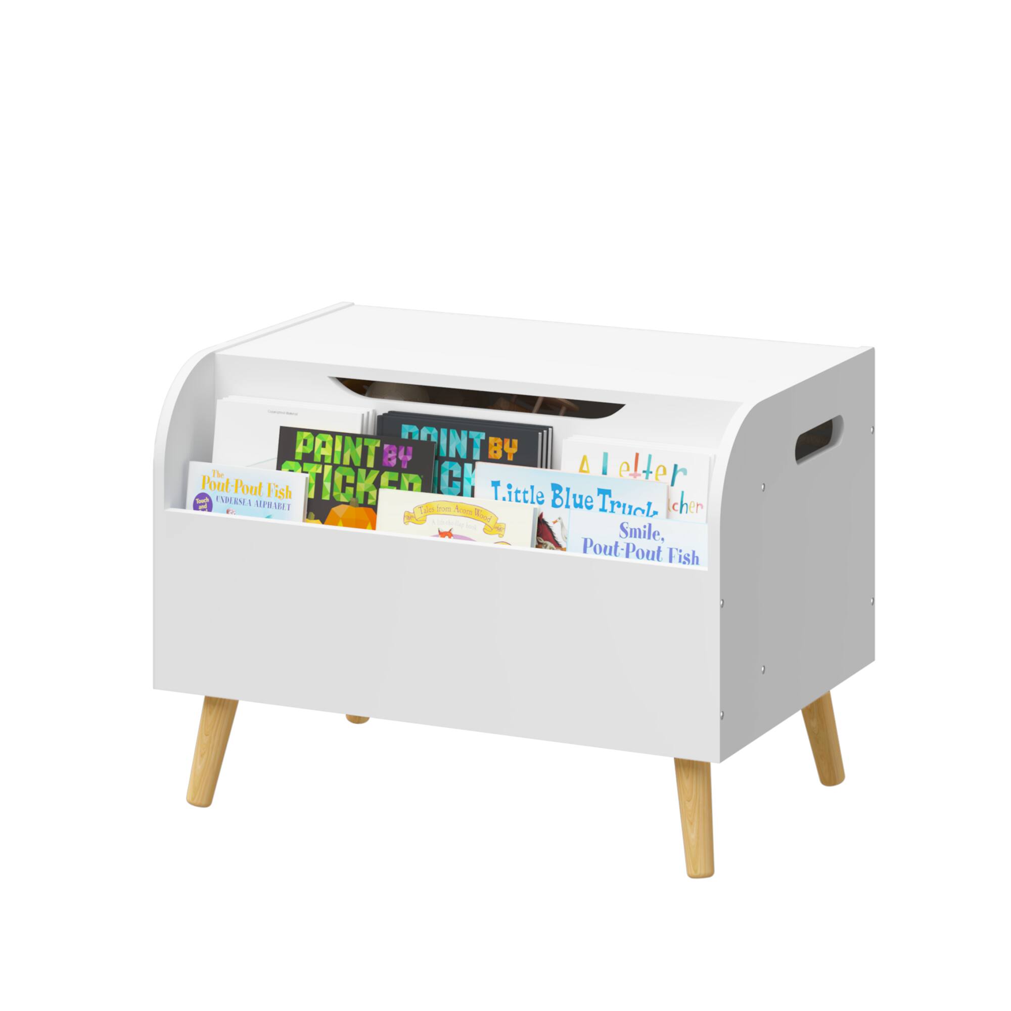 Spaco Toy Box and Bookshelf Combo, Flip Top Lid Safety Hinge Storage ...