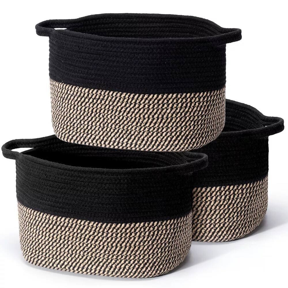 SKONYON 3 Pack Cotton Rope Woven Storage Baskets for Shelves and ...