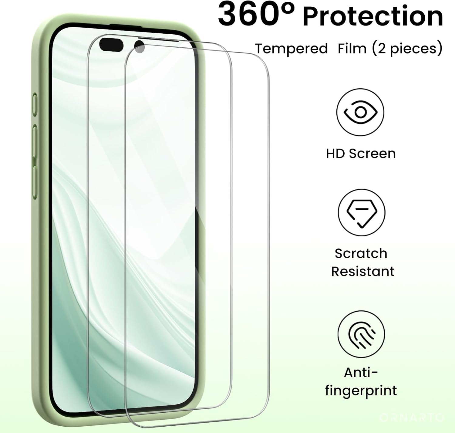 Ornarto Compatible with iPhone 15 Pro Case, with 2 x Screen Protector ...
